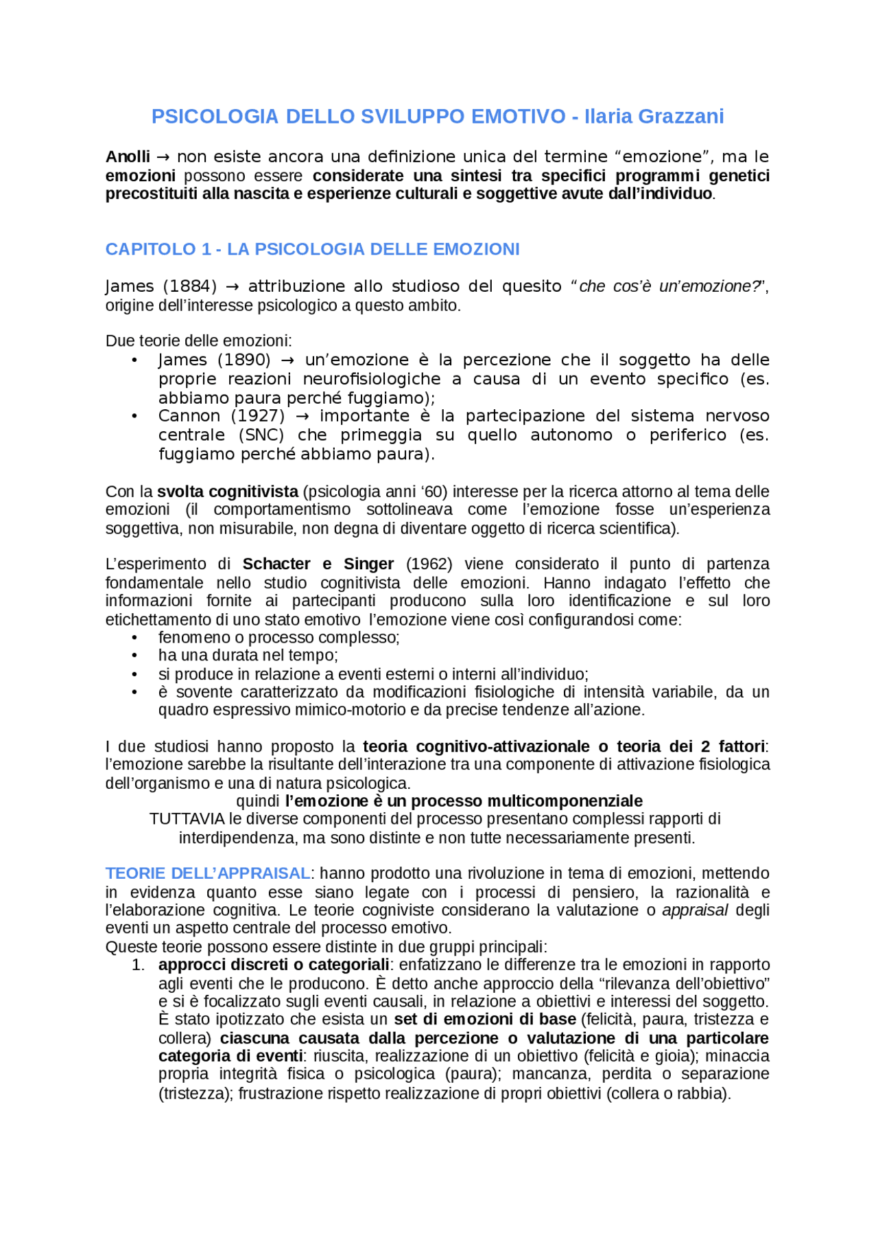 Psicologia Dello Sviluppo Emotivo Docsity