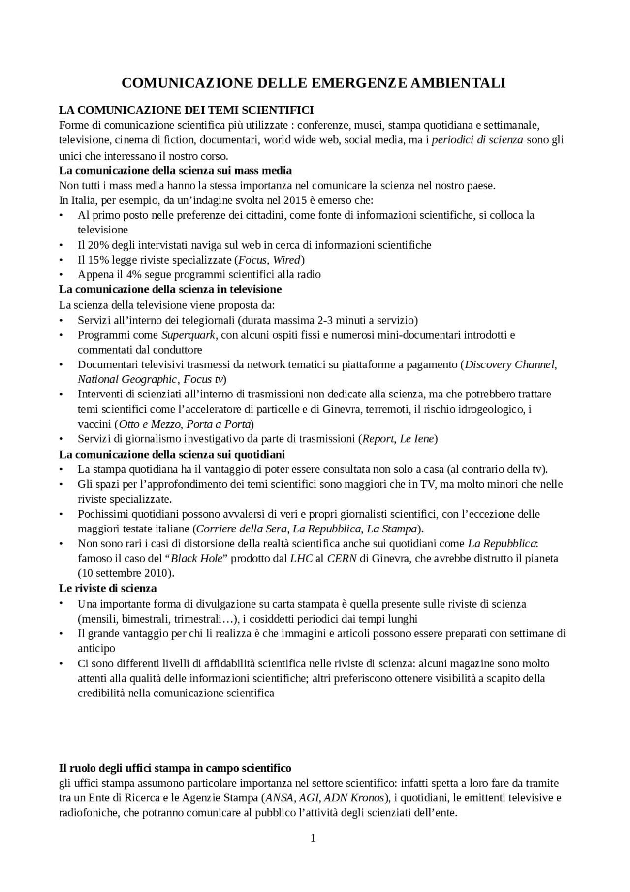 Comunicazione Delle Emergenze Ambientali Docsity