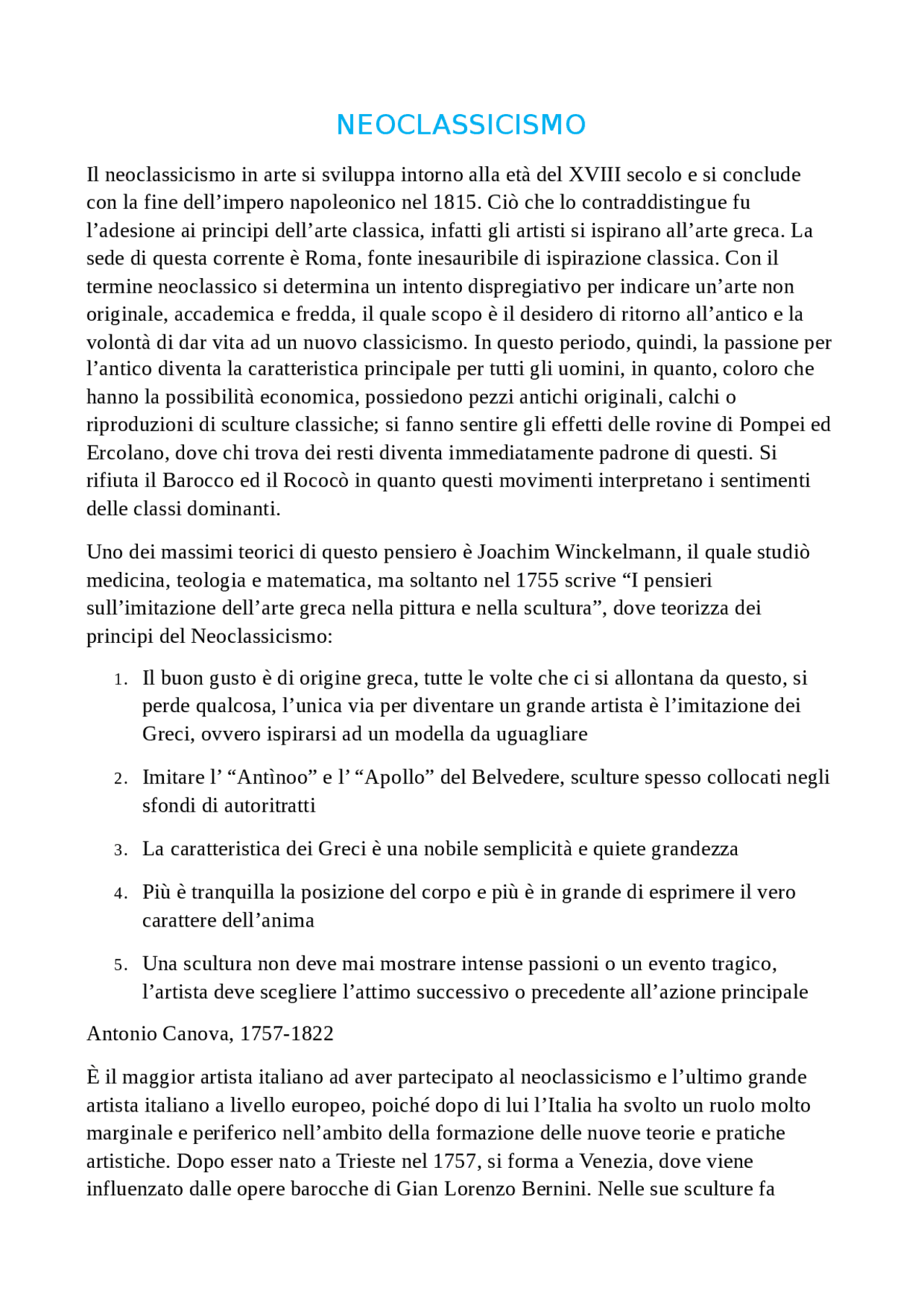 Riassunto Del Neoclassicismo Docsity