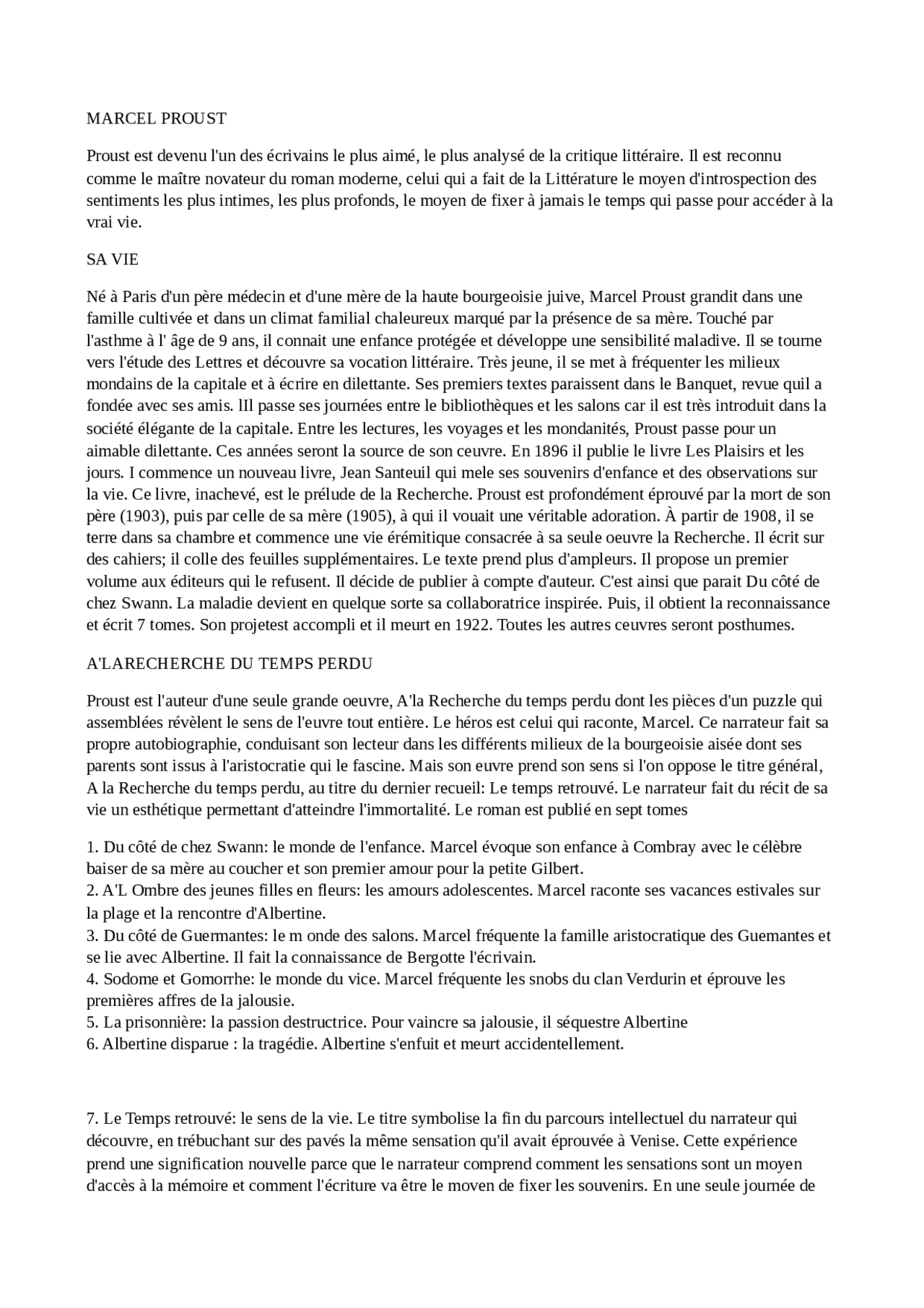 MARCEL PROUST FRANCAIS - Docsity