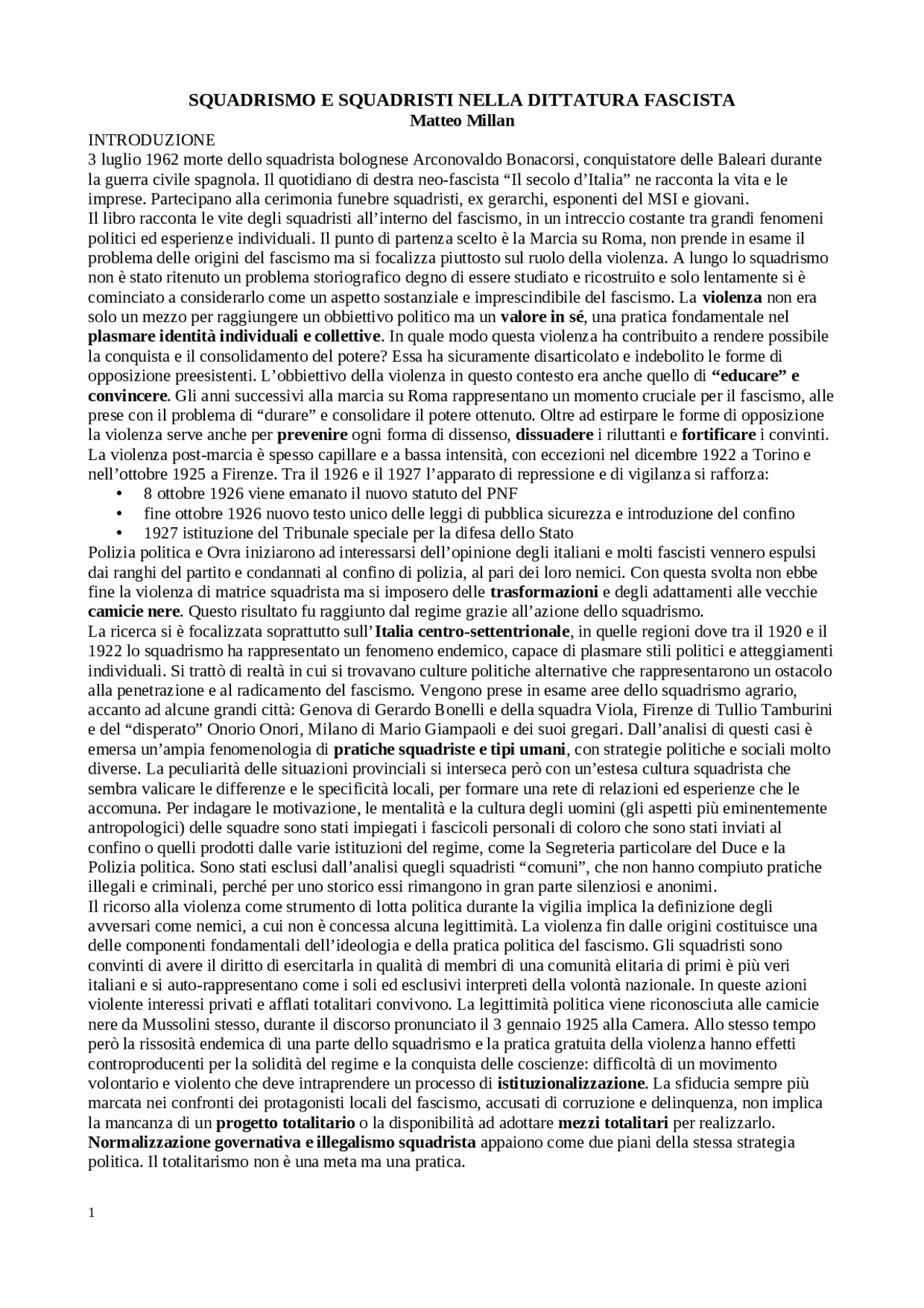 Squadrismo e squadristi nella dittatura fascista - Docsity