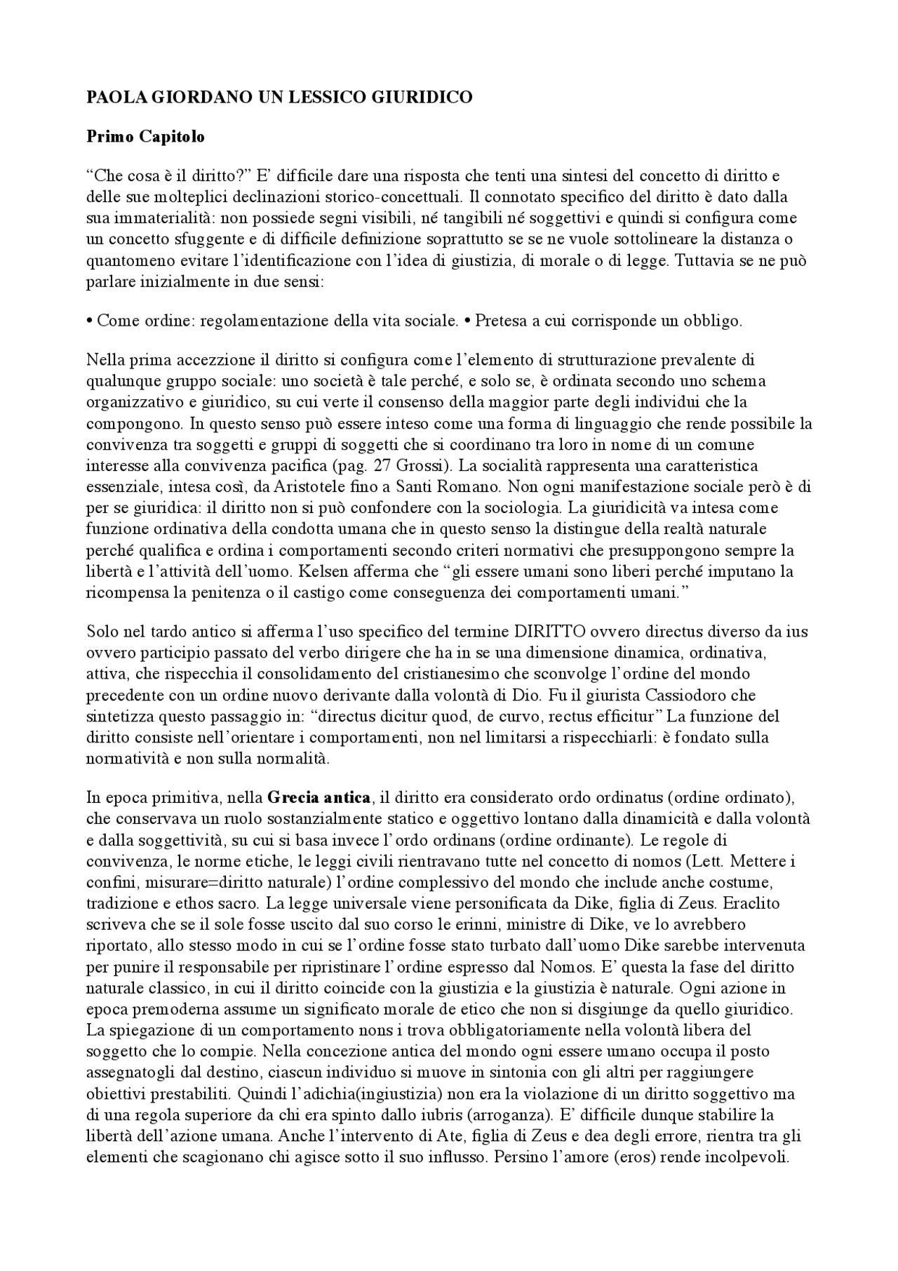 Riassunto Diritto Lessico Giuridico Docsity