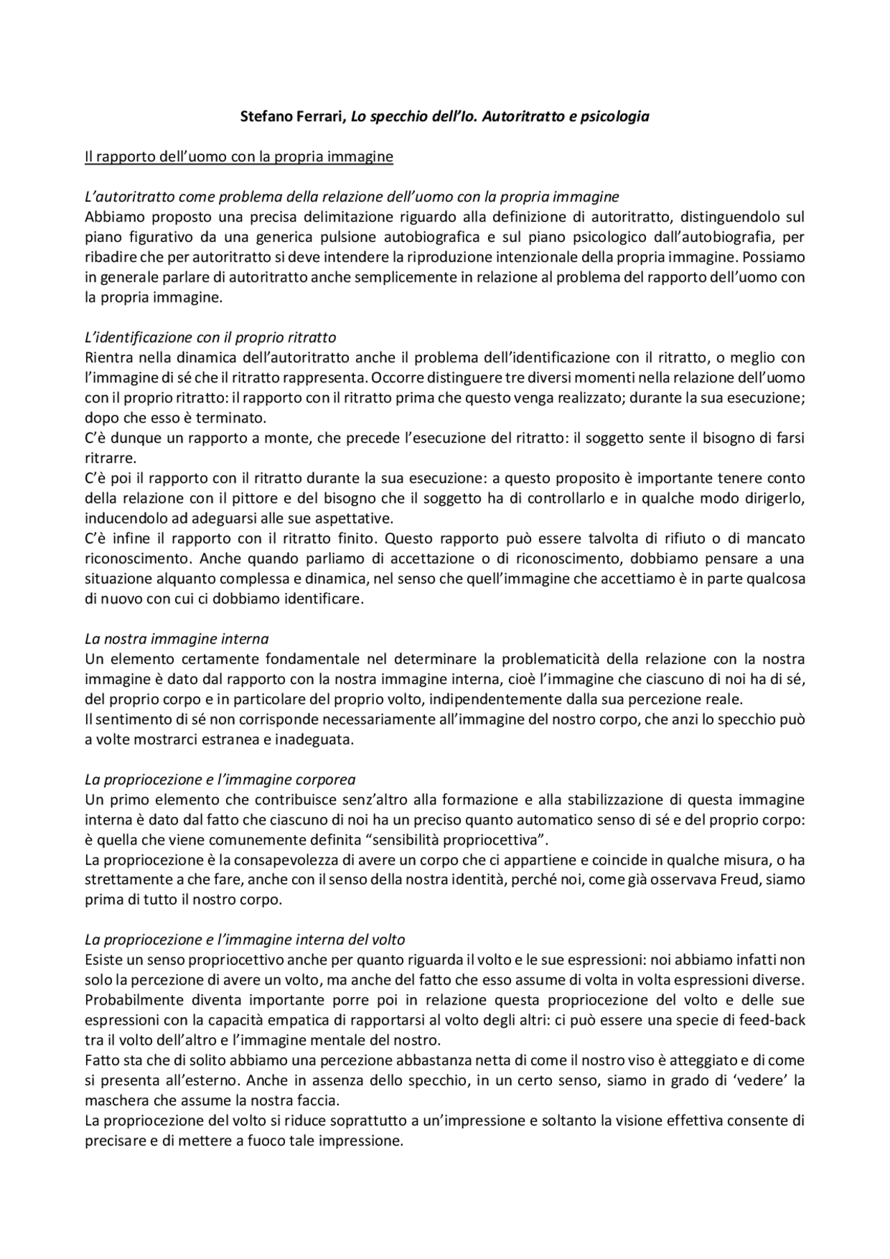 Riassunto Lo Specchio Dellio Stefano Ferrari Docsity