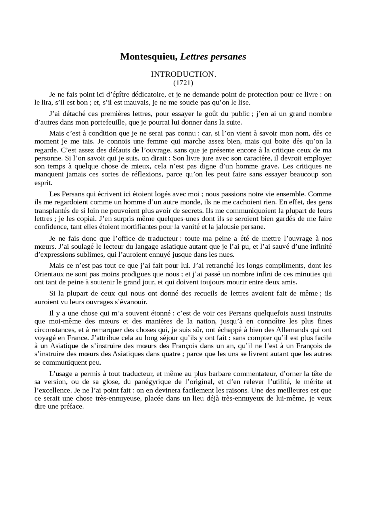 Introduction Lettres Persanes Docsity