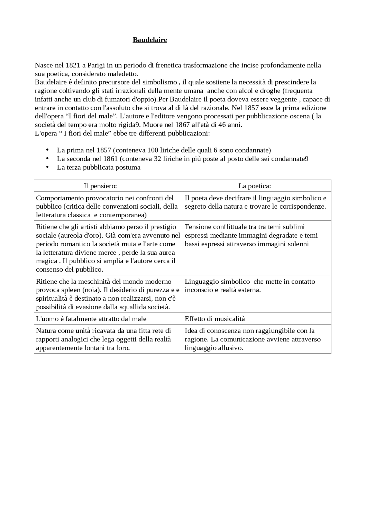 Baudelaire Riassunto Appunti Di Italiano Docsity