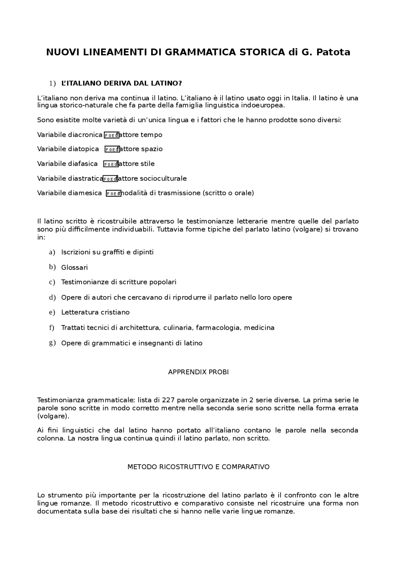 Nuovi Lineamenti Di Grammatica Storica Patota Docsity