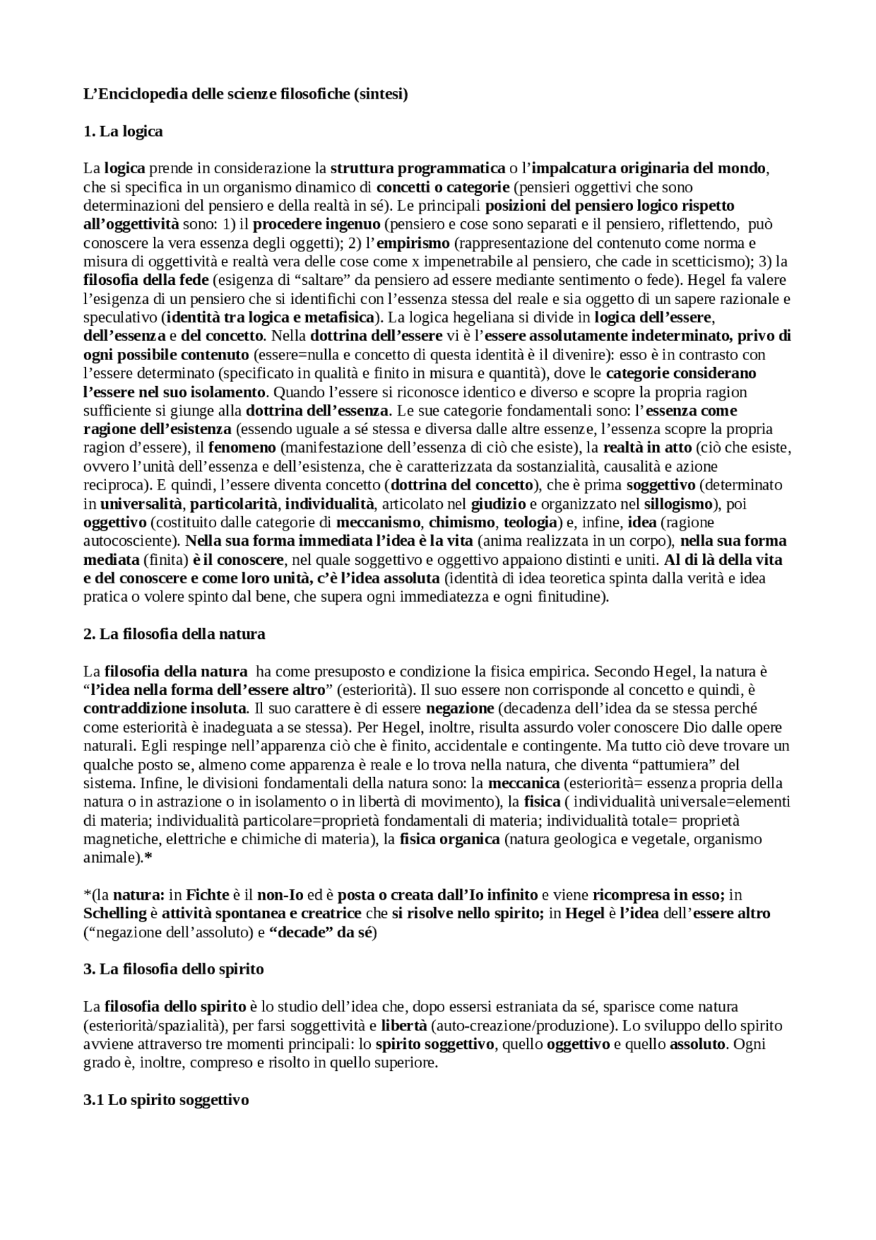 Riassunto Sulla Filosofia Di Hegel Docsity