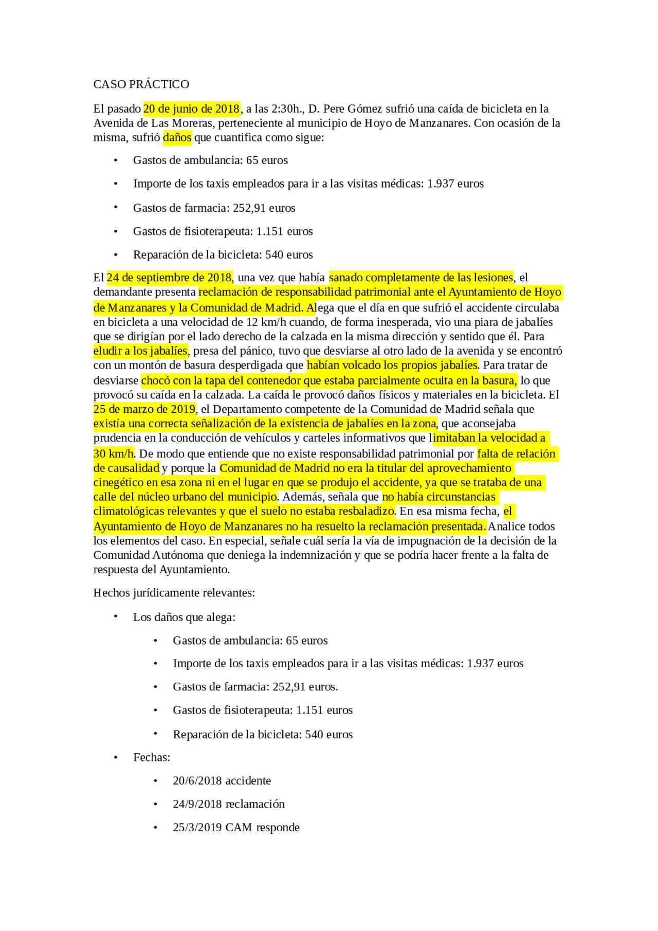 Derecho De Daños Publico Ejercicios De Derecho Civil Docsity