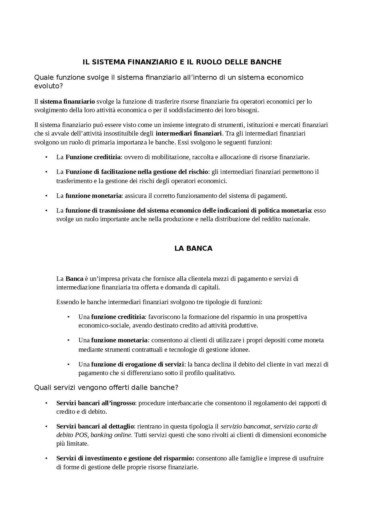 Schematizzazione del sistema finanziario - Docsity