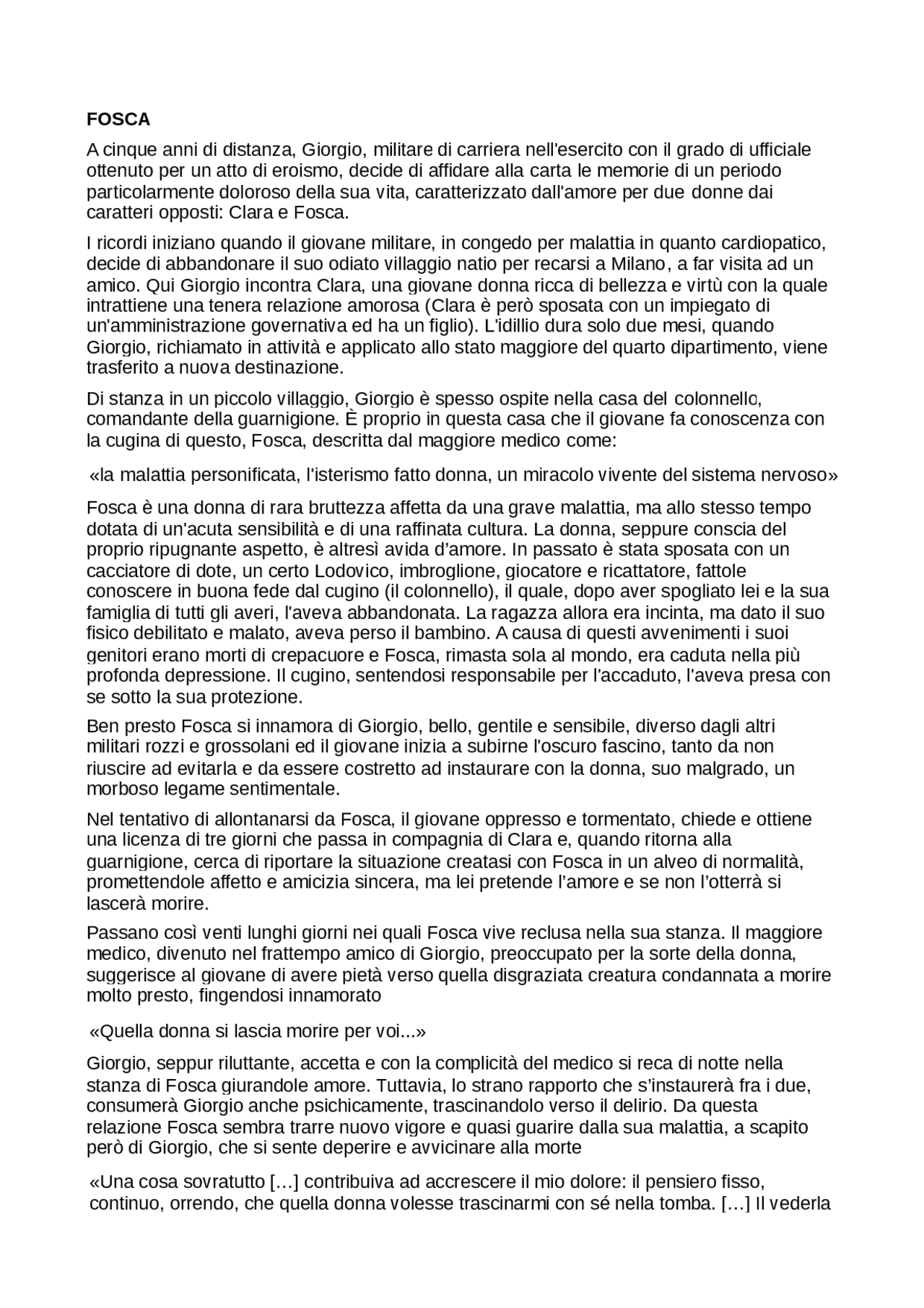 Fosca Romanzo Di Iginio Ugo Tarchetti Docsity