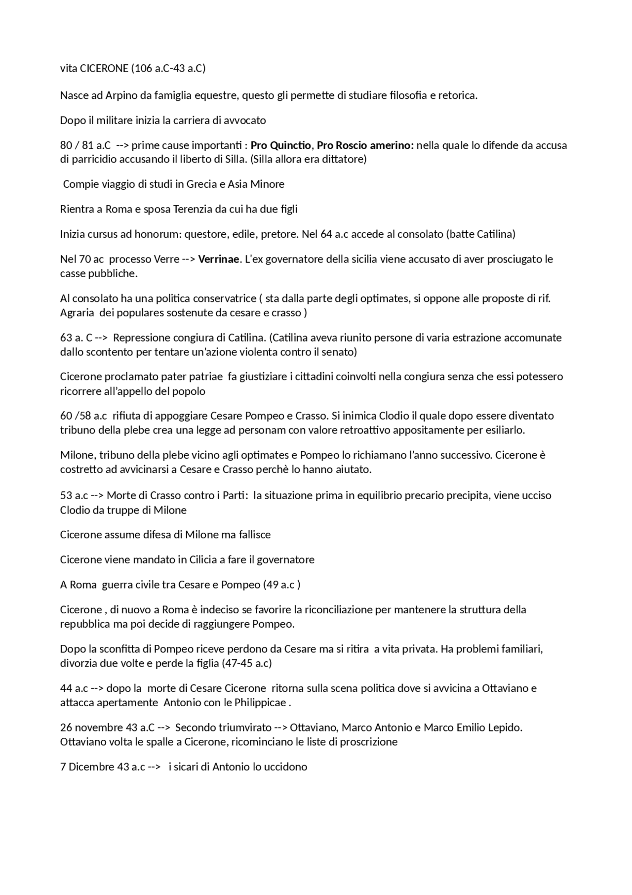 Sintesi Vita Di Cicerone Docsity