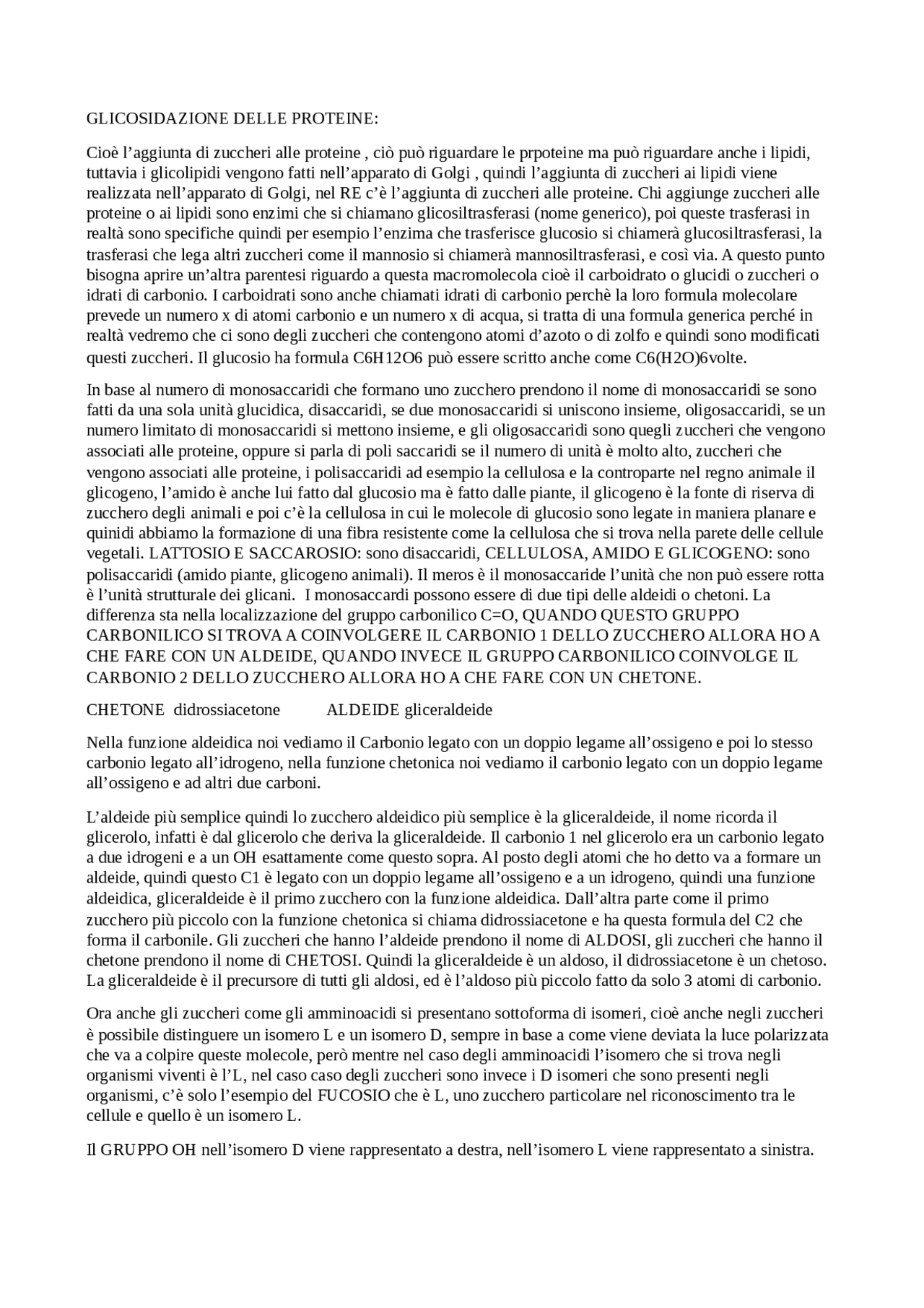 Glicosidazione Delle Proteine Docsity