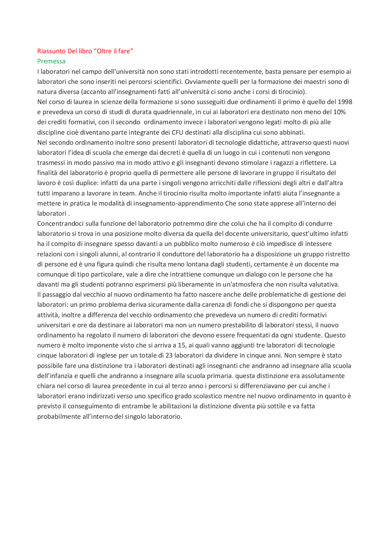Oltre Il Fare Riassunto Docsity