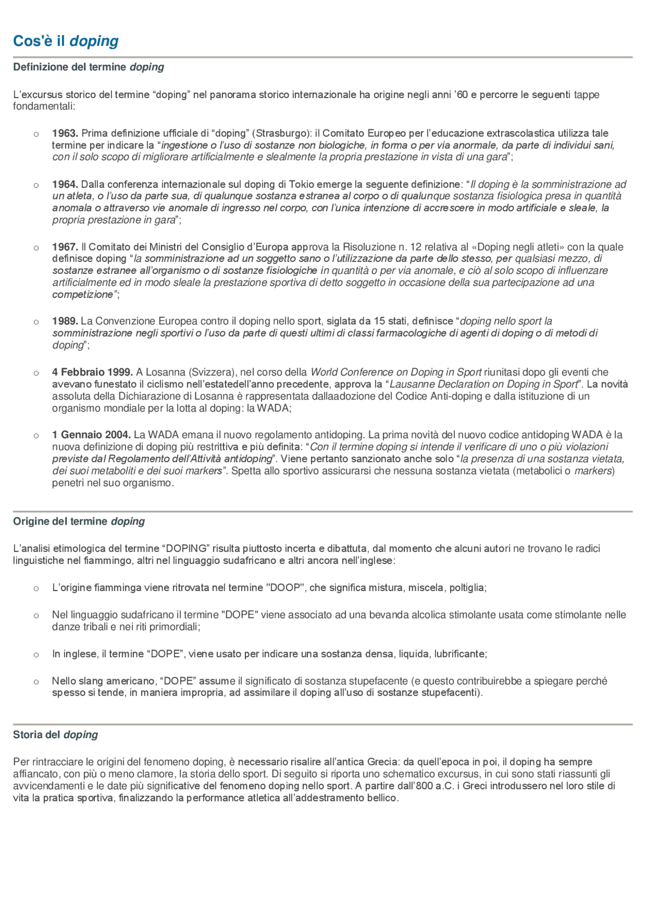 Origini Del Dopingscienze Motorie Docsity