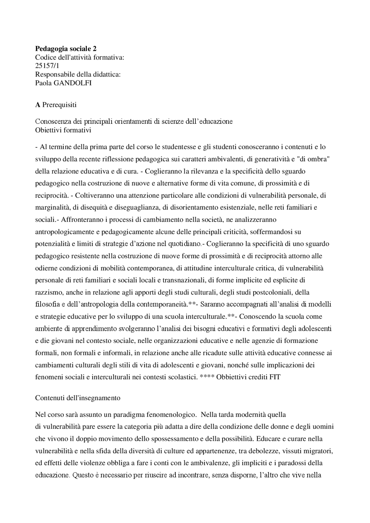 Pedagogia Sociale Paola Gandolfi Docsity