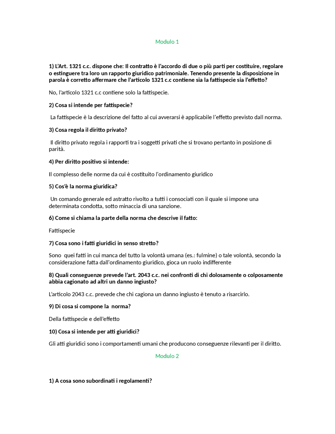 Domande Diritto Privato Esercizi Di Diritto Privato Docsity
