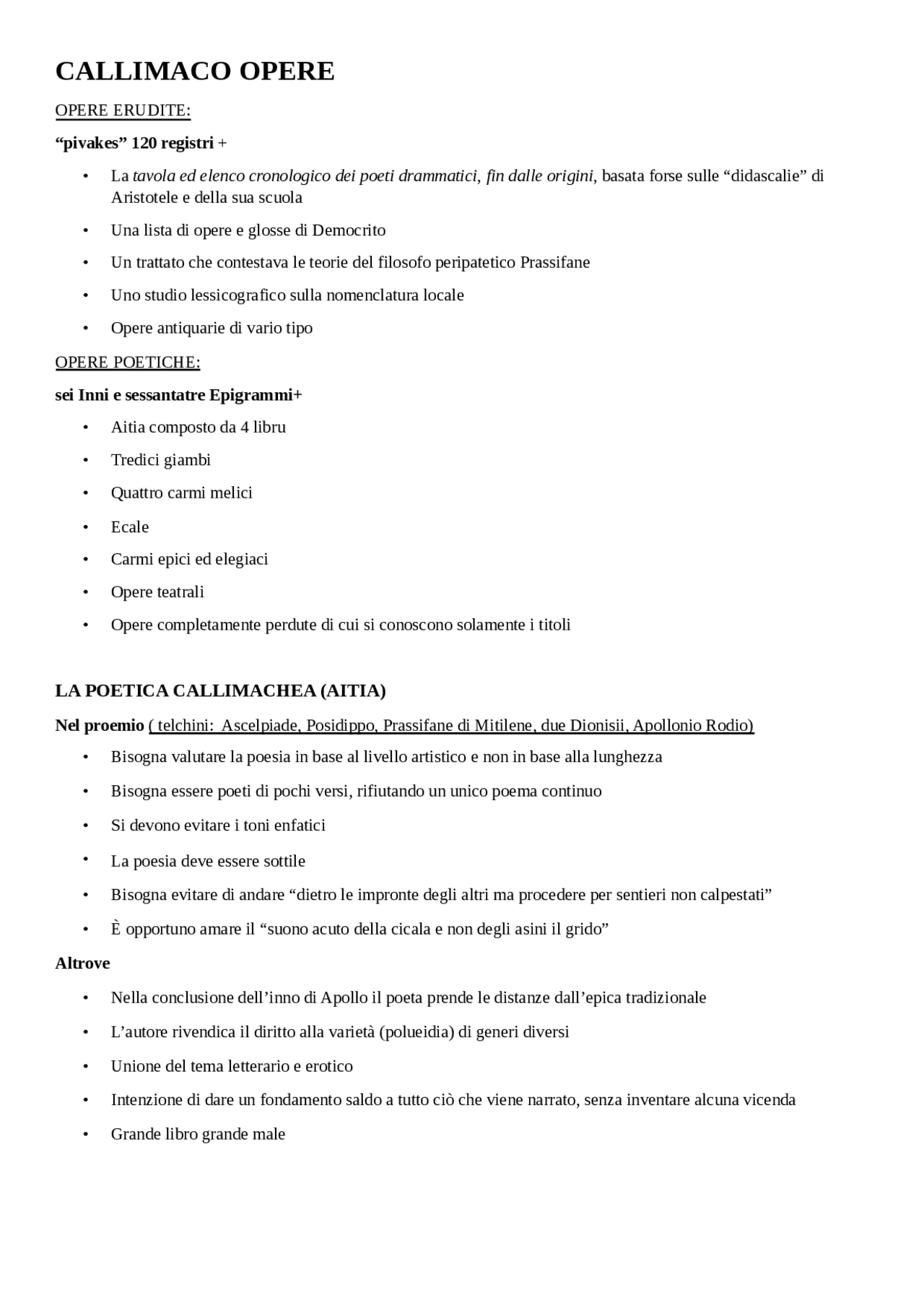 Le Opere Di Callimaco Docsity
