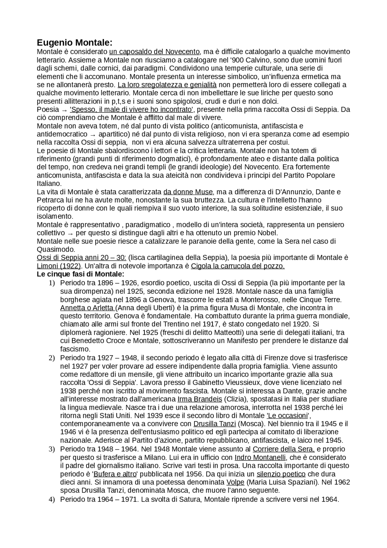 Eugenio Montale Le Opere Docsity