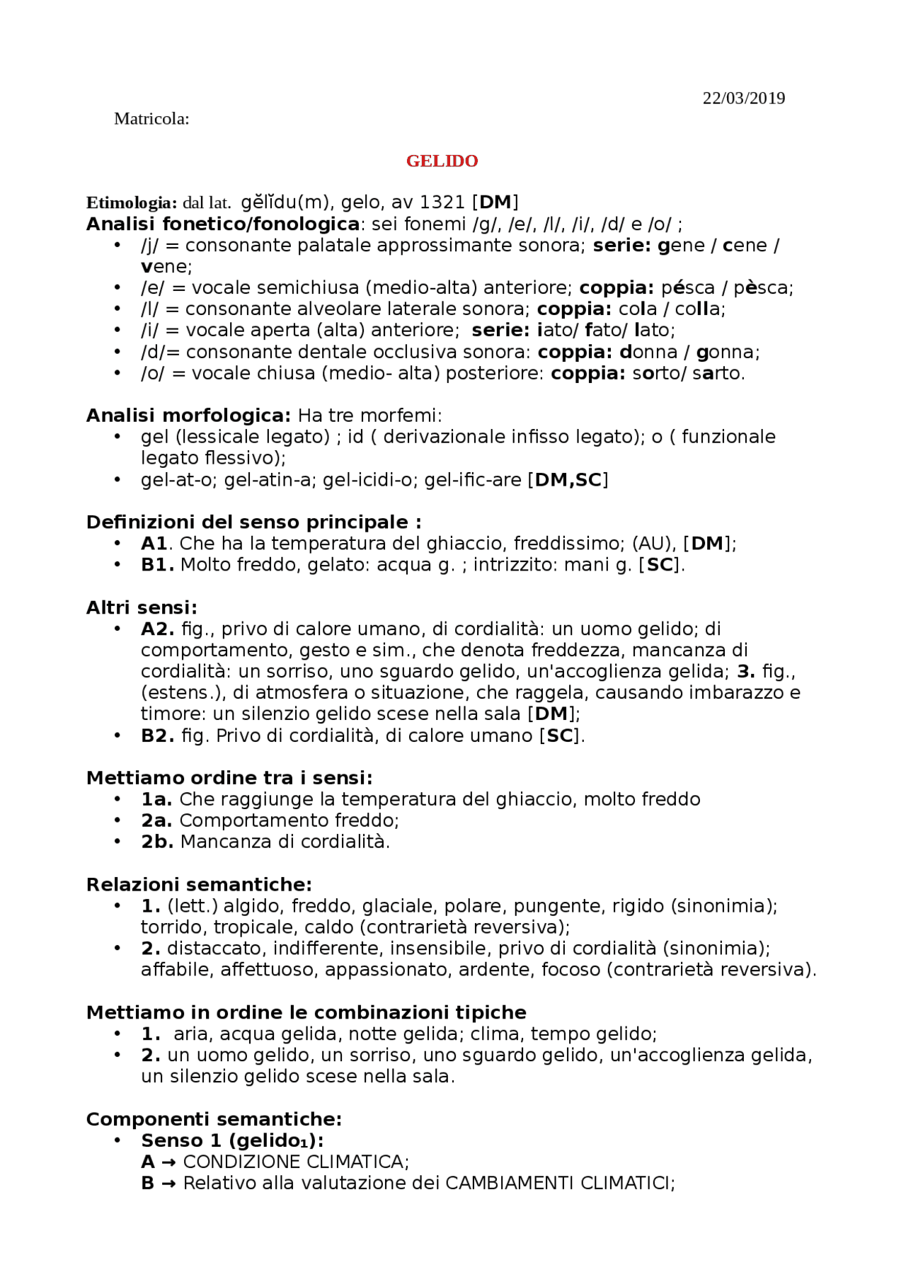 Analisi Semantica Lessicale Di Una Parola Docsity