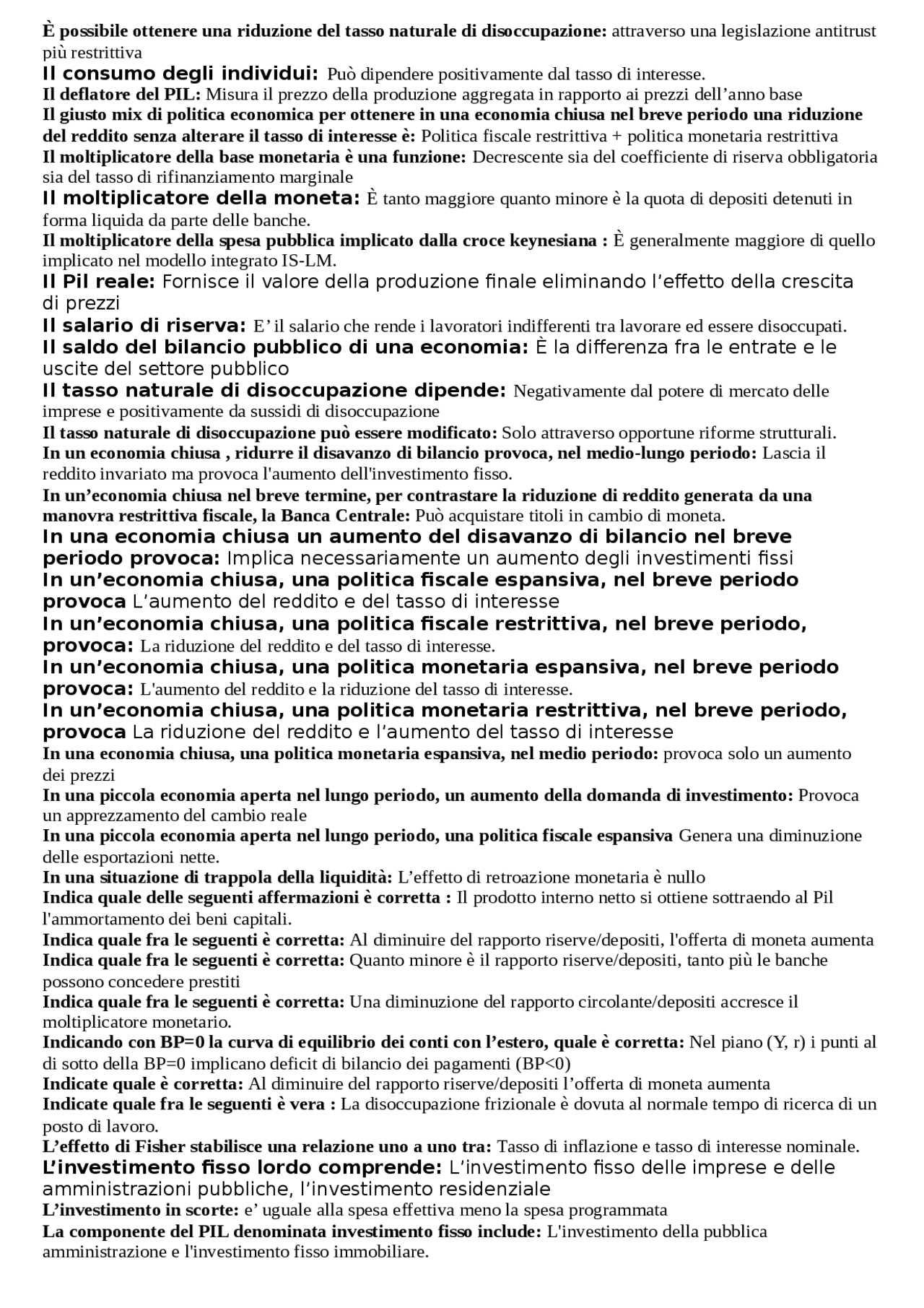 Domande Macroeconomia Esame Docsity