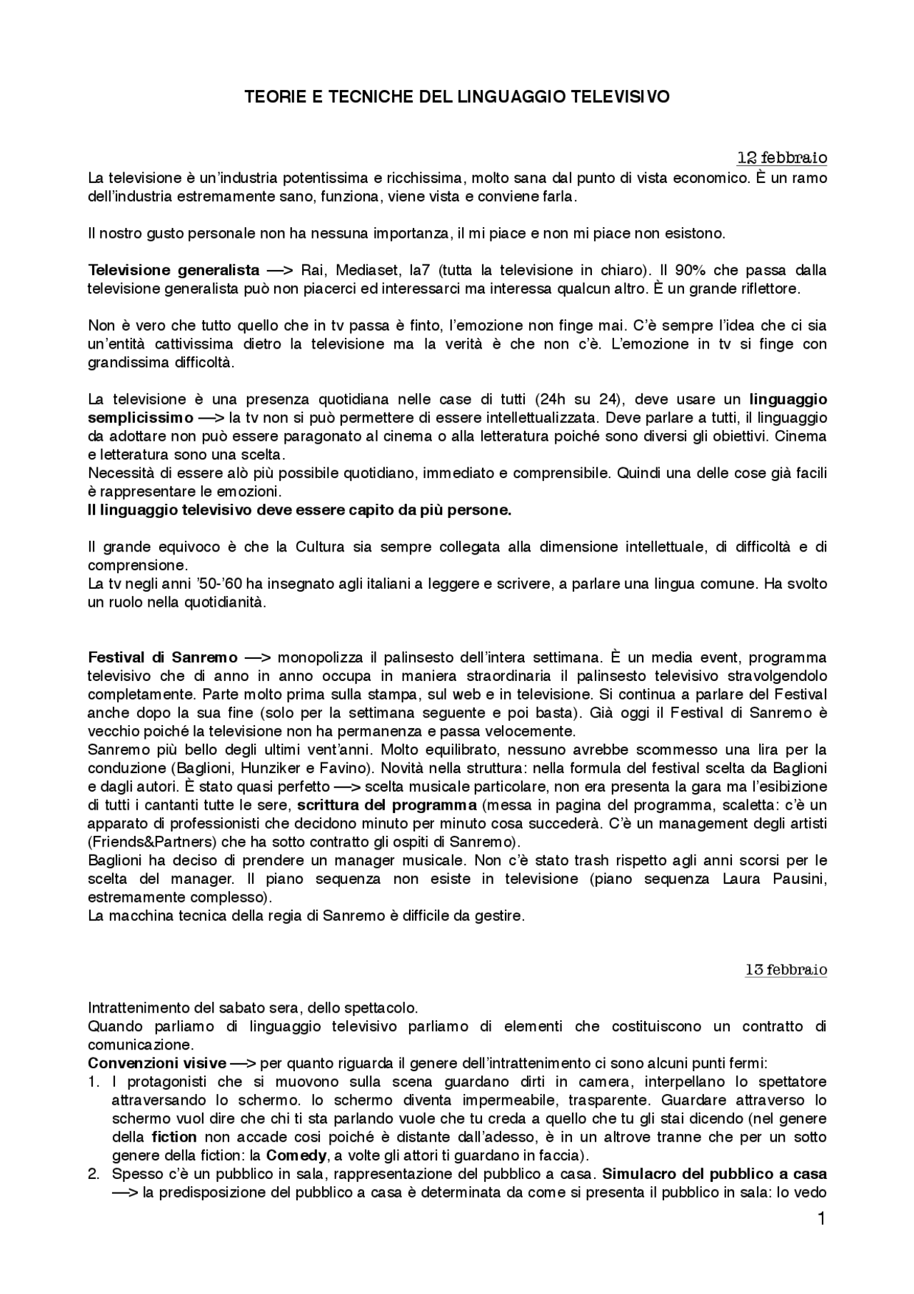 Teorie E Tecniche Del Linguaggio Televisivo Docsity