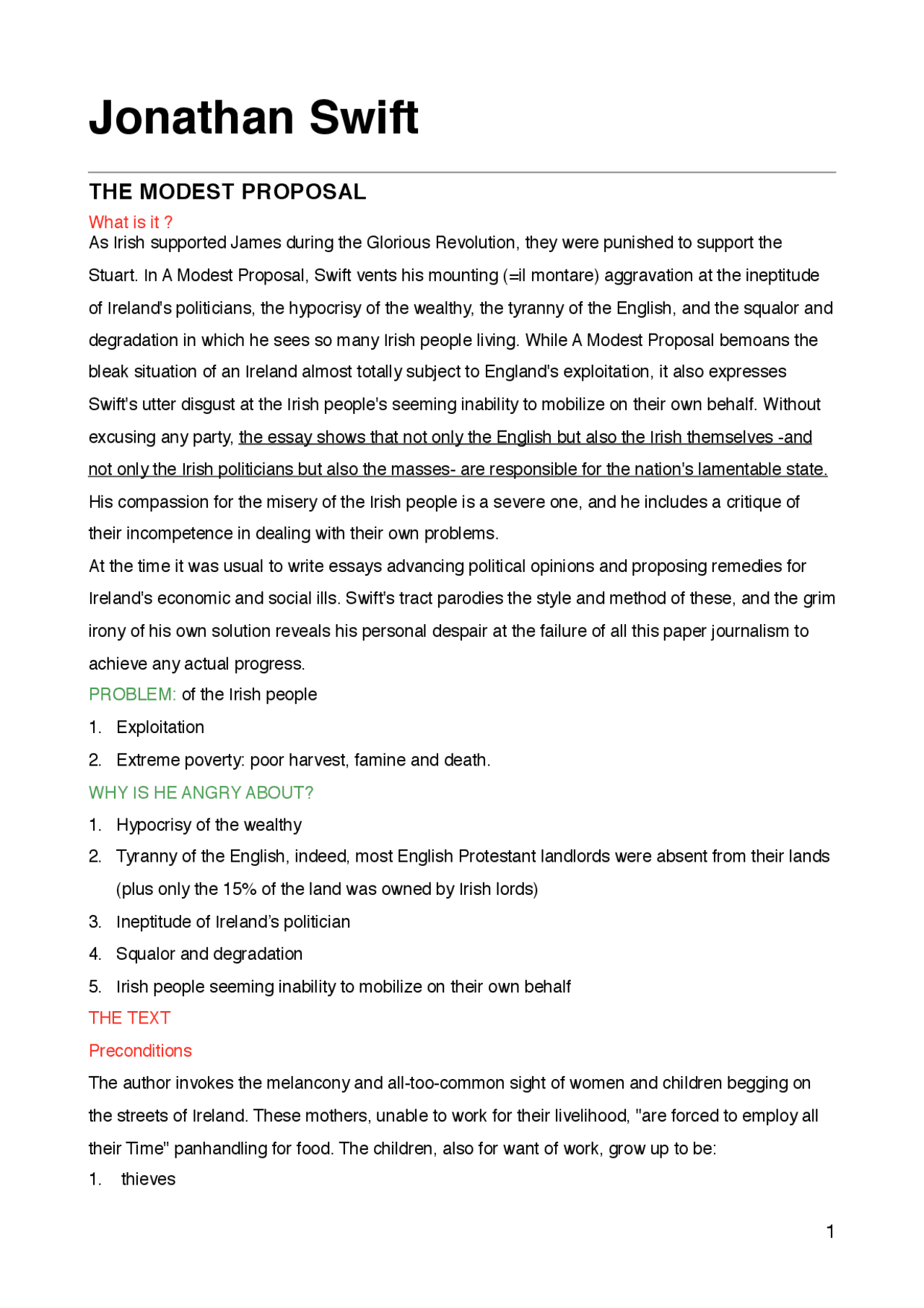 Jonathan Swift. The modest proposal e Gulliver's travels - Docsity