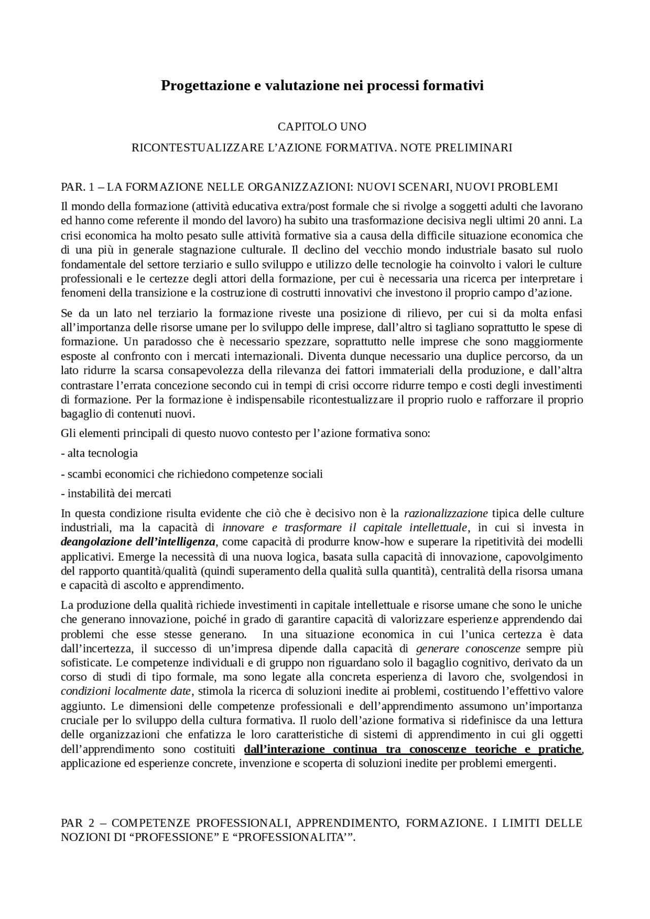 Progettazione E Valutazione Nei Processi Formativi Docsity