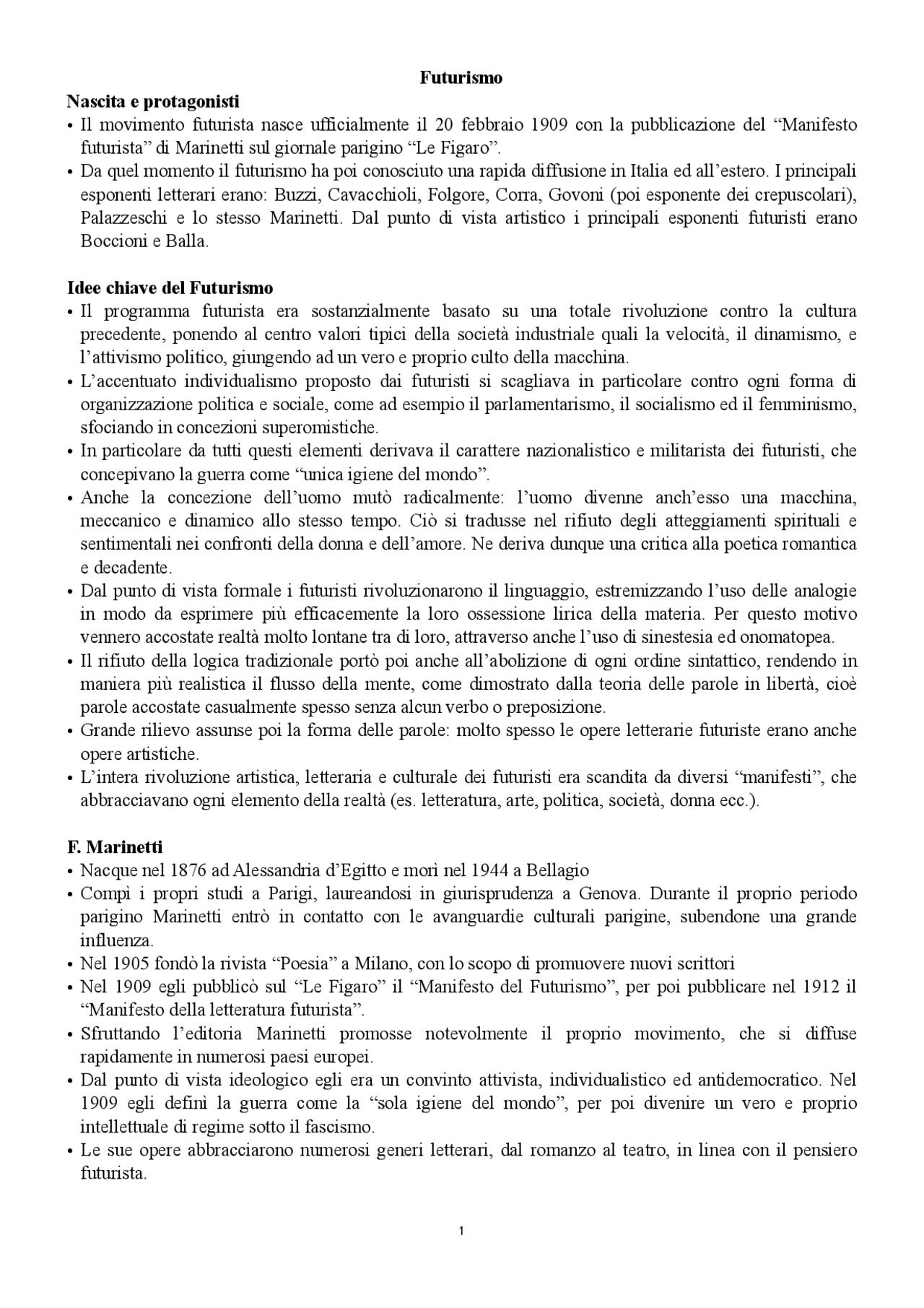 Riassunti Su Futurismo E Poesia Crepuscolare Docsity
