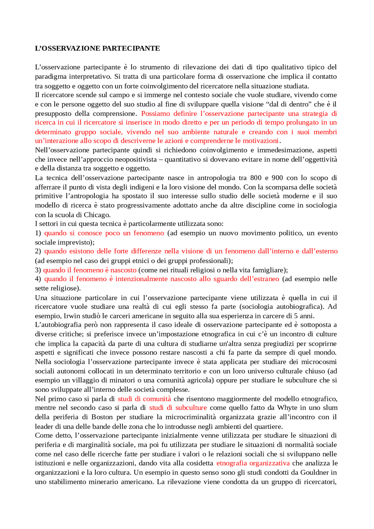 Losservazione Partecipante Docsity