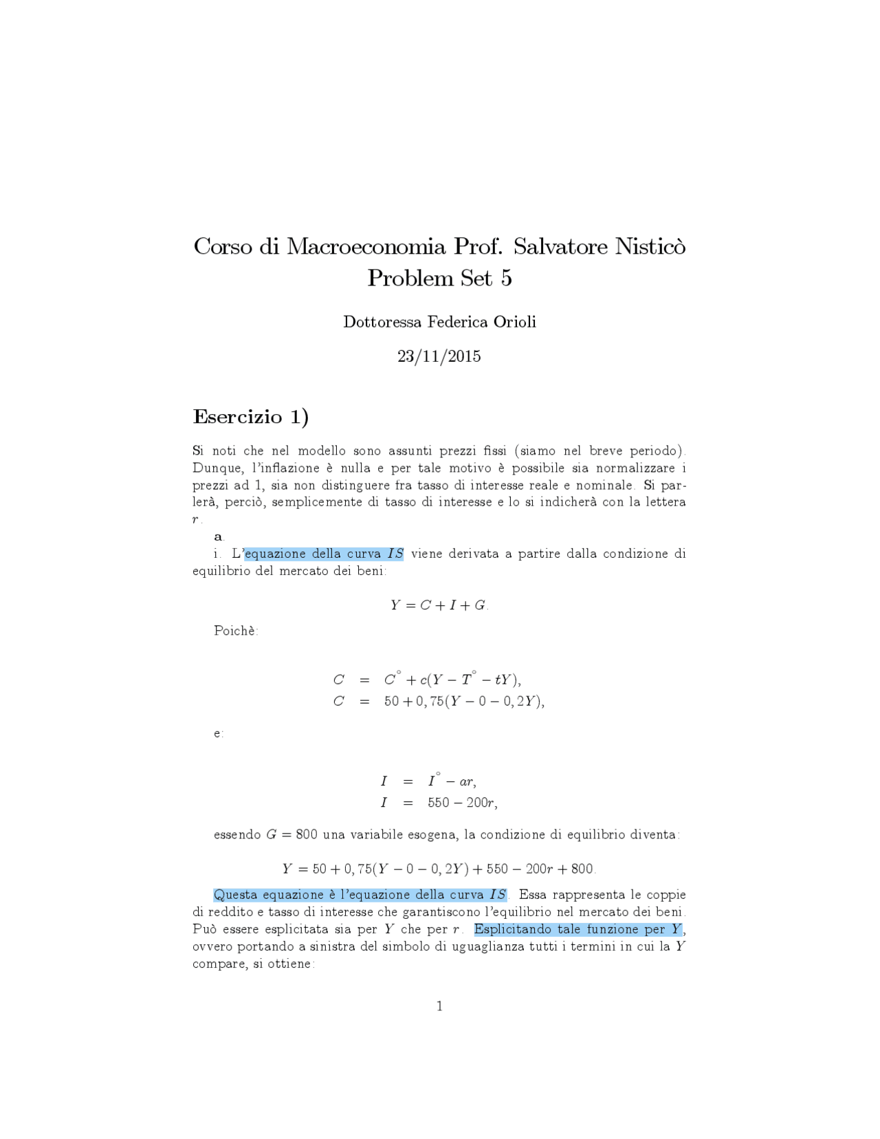 Macroeconomia Esercizi Is Lm Docsity