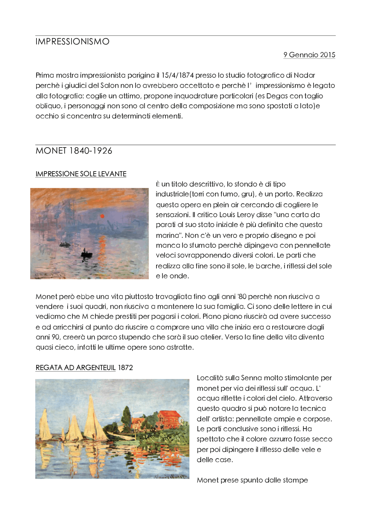 Appunti Monet E Impressionismo Docsity