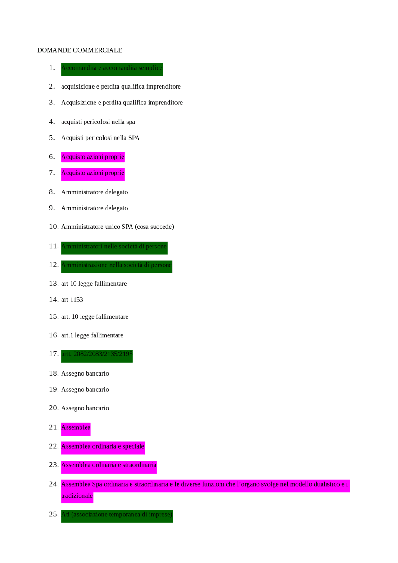 Domande Ripasso Diritto Commerciale Docsity