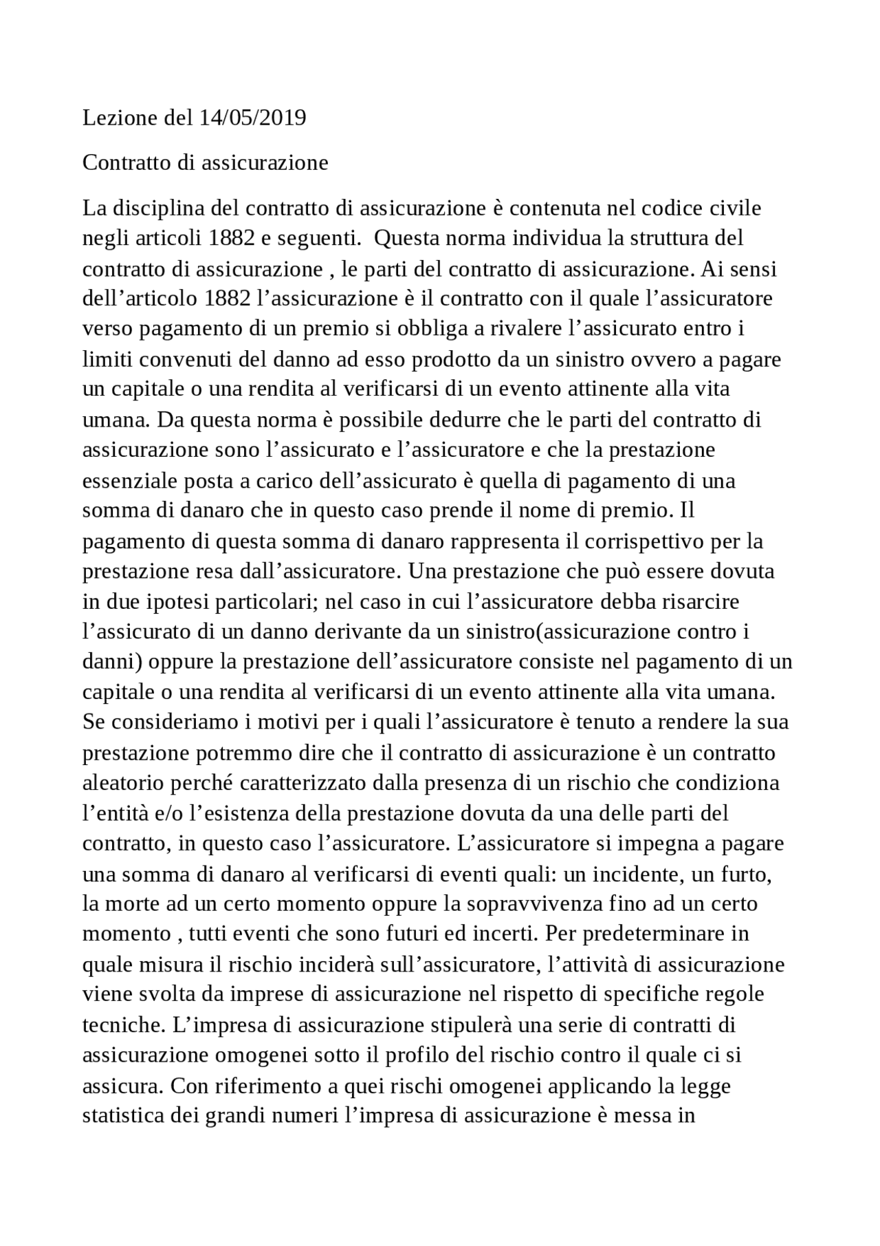 Contratto Di Assicurazione Sbobinature Di Diritto Commerciale Docsity