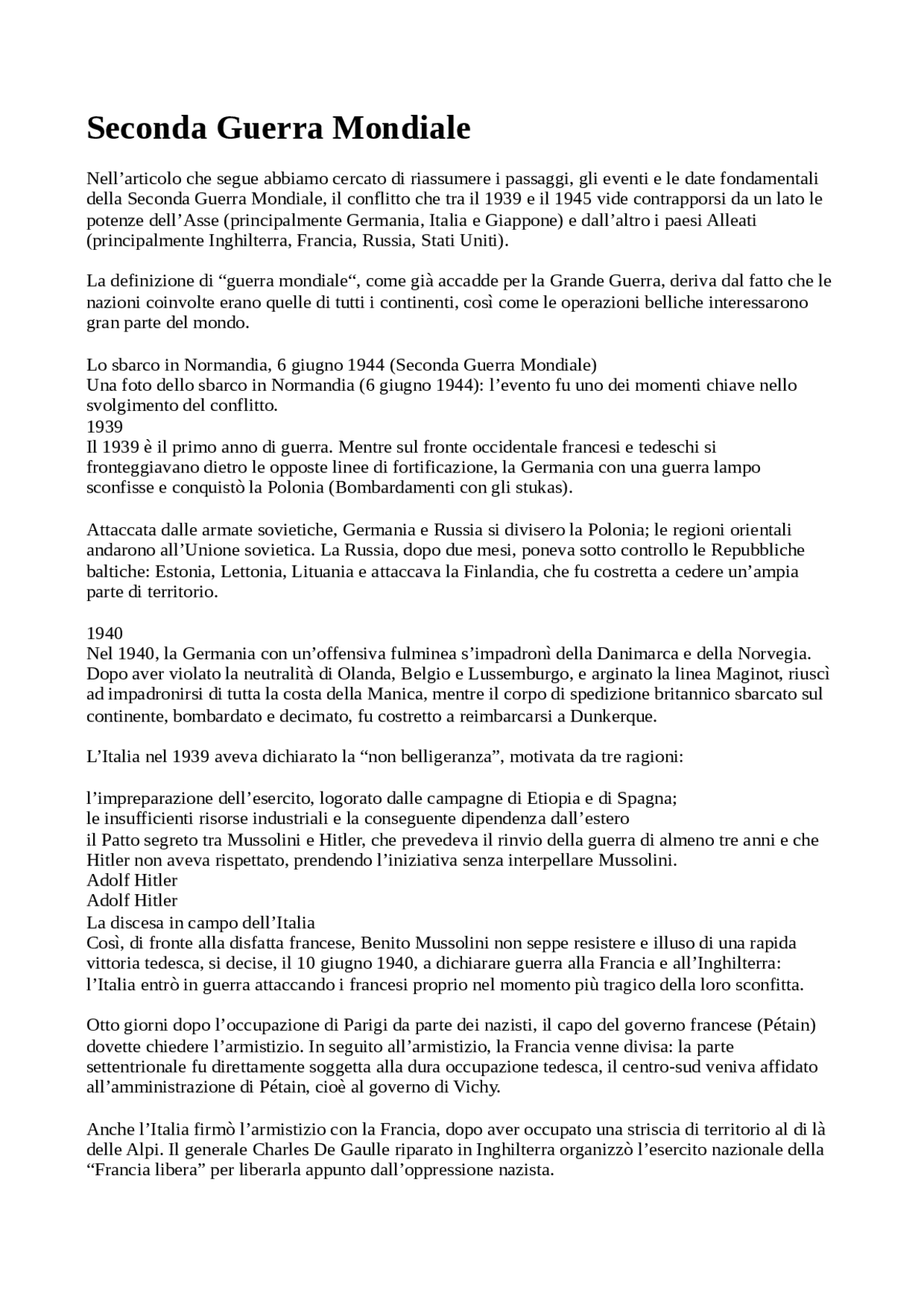 Seconda Guerra Mondiale Docsity