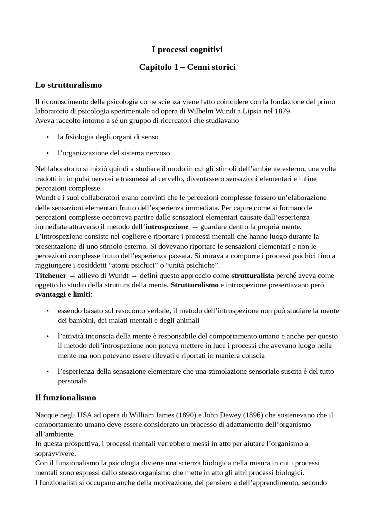 Riassunto I Processi Cognitivi Docsity