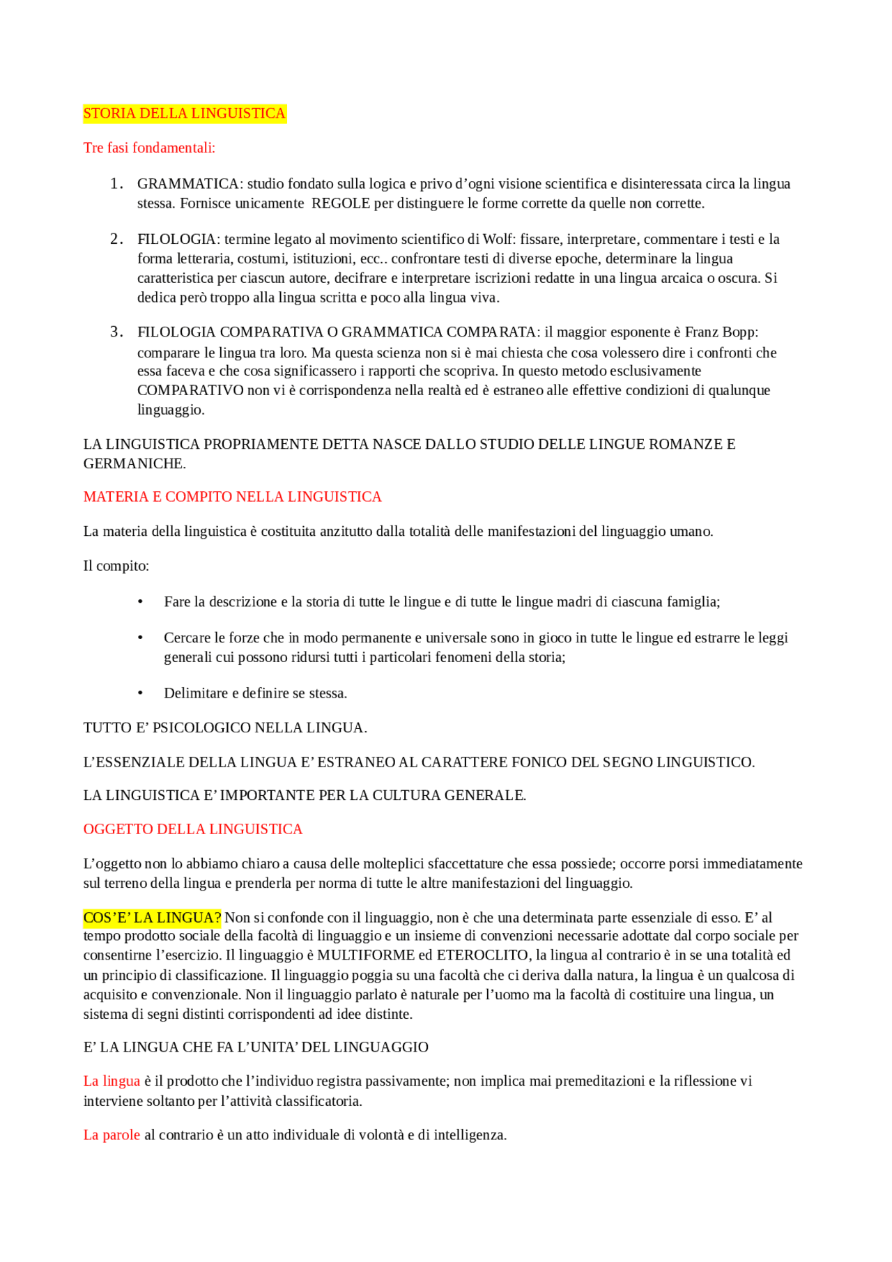 Riassunto Linguistica Generale Saussure Docsity