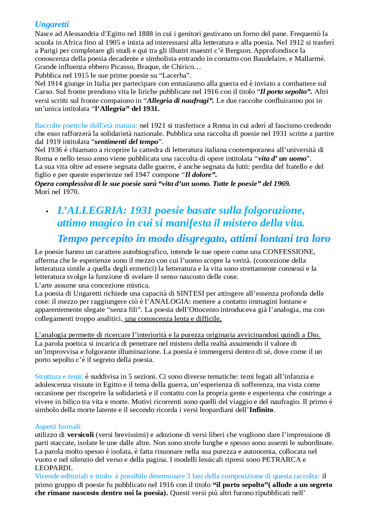 Ungaretti Vita E Opere Docsity