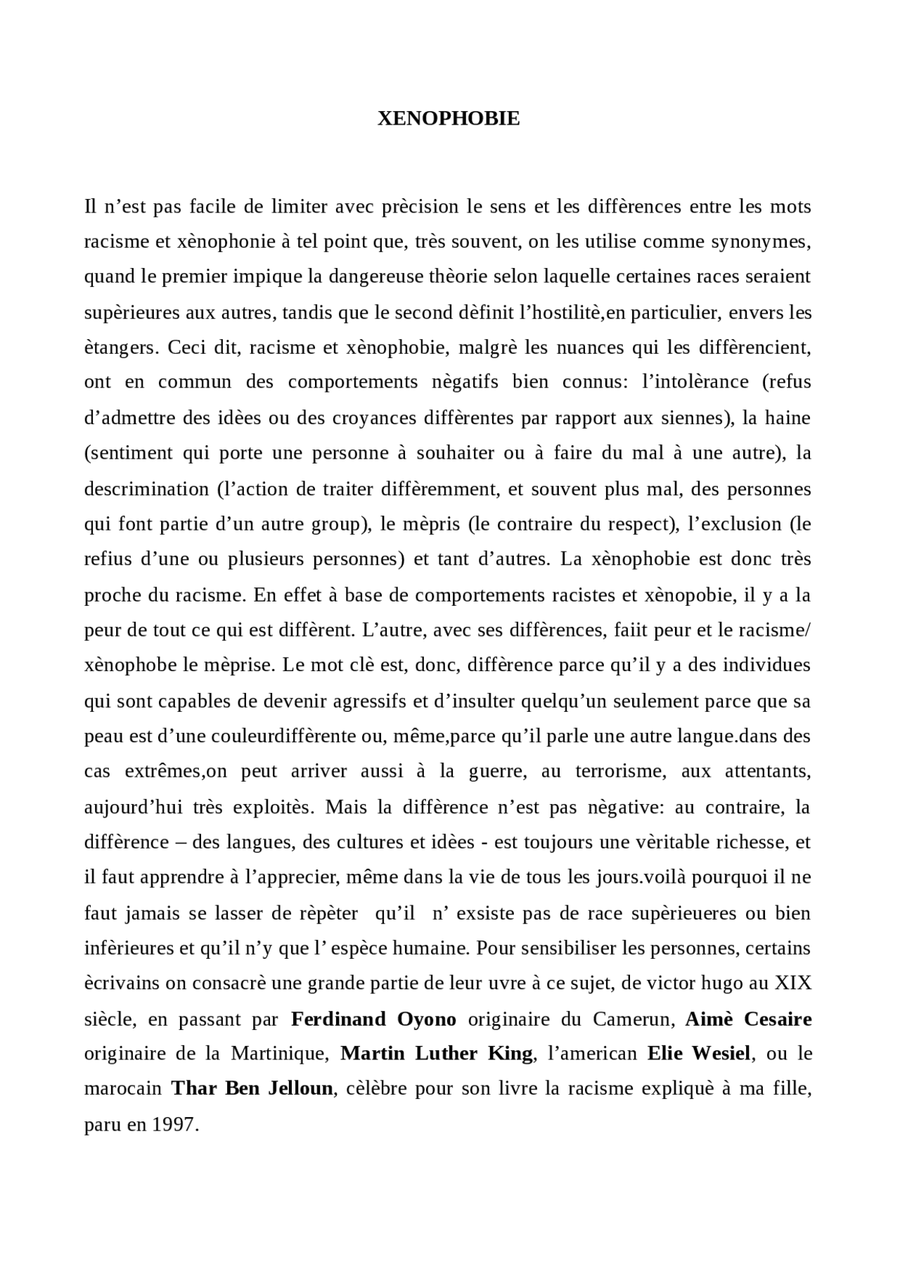 Xenophobie Riassunto Francese Docsity