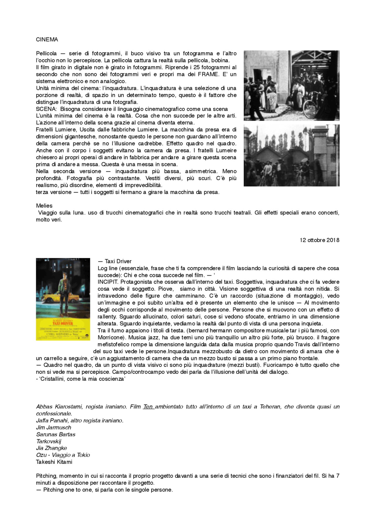 Teoria del cinema, Tecniche di ripresa - Docsity