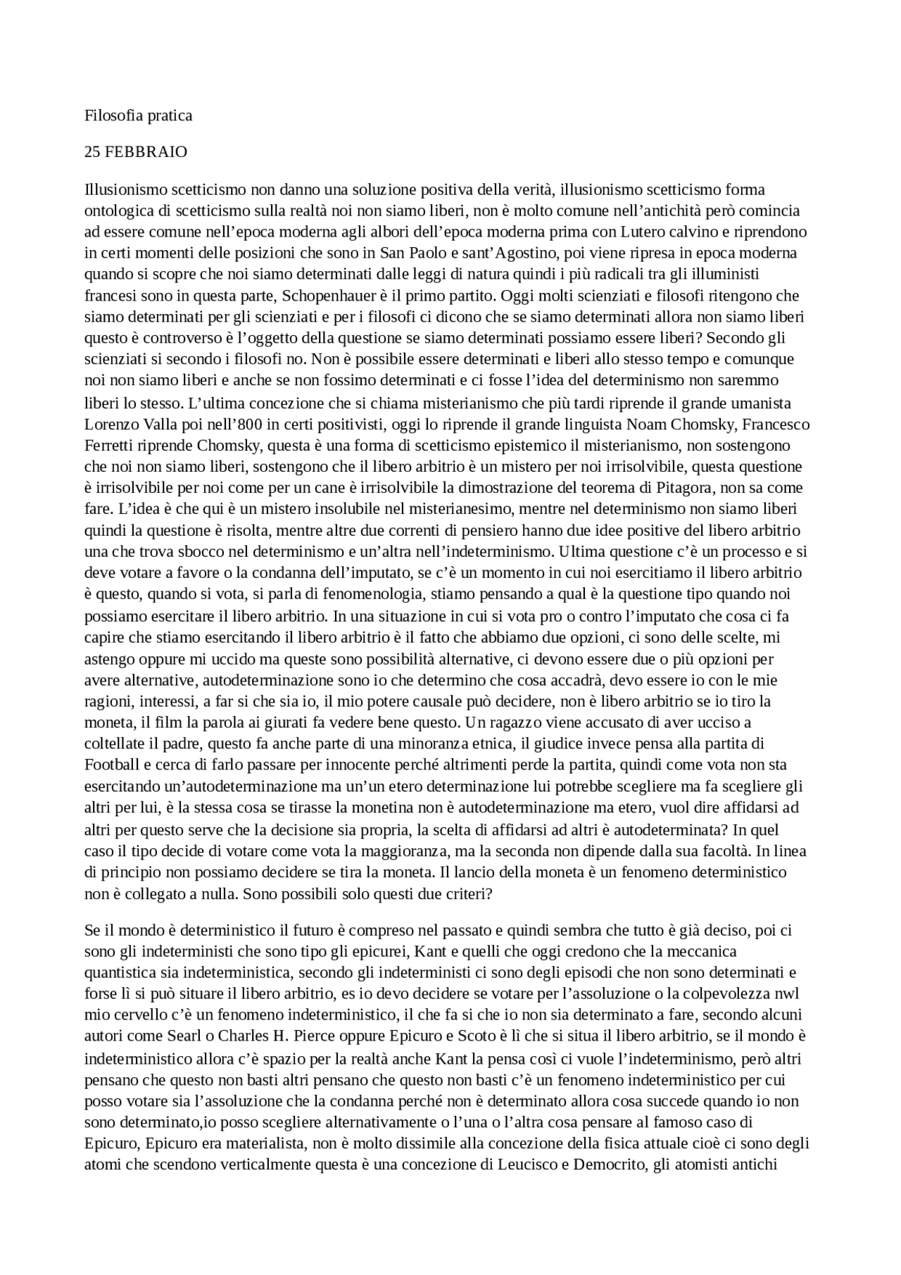 Riassunto delle lezioni di filosofia pratica primo modulo - Docsity
