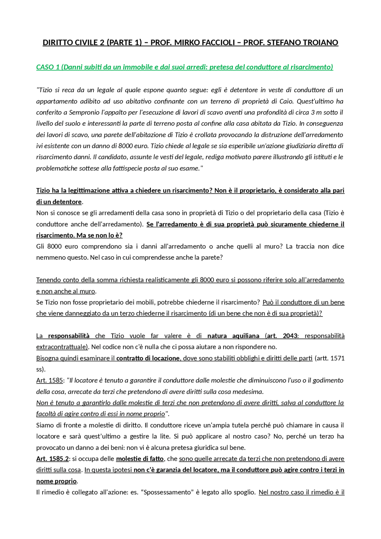 Casi Di Diritto Civile 2 Docsity