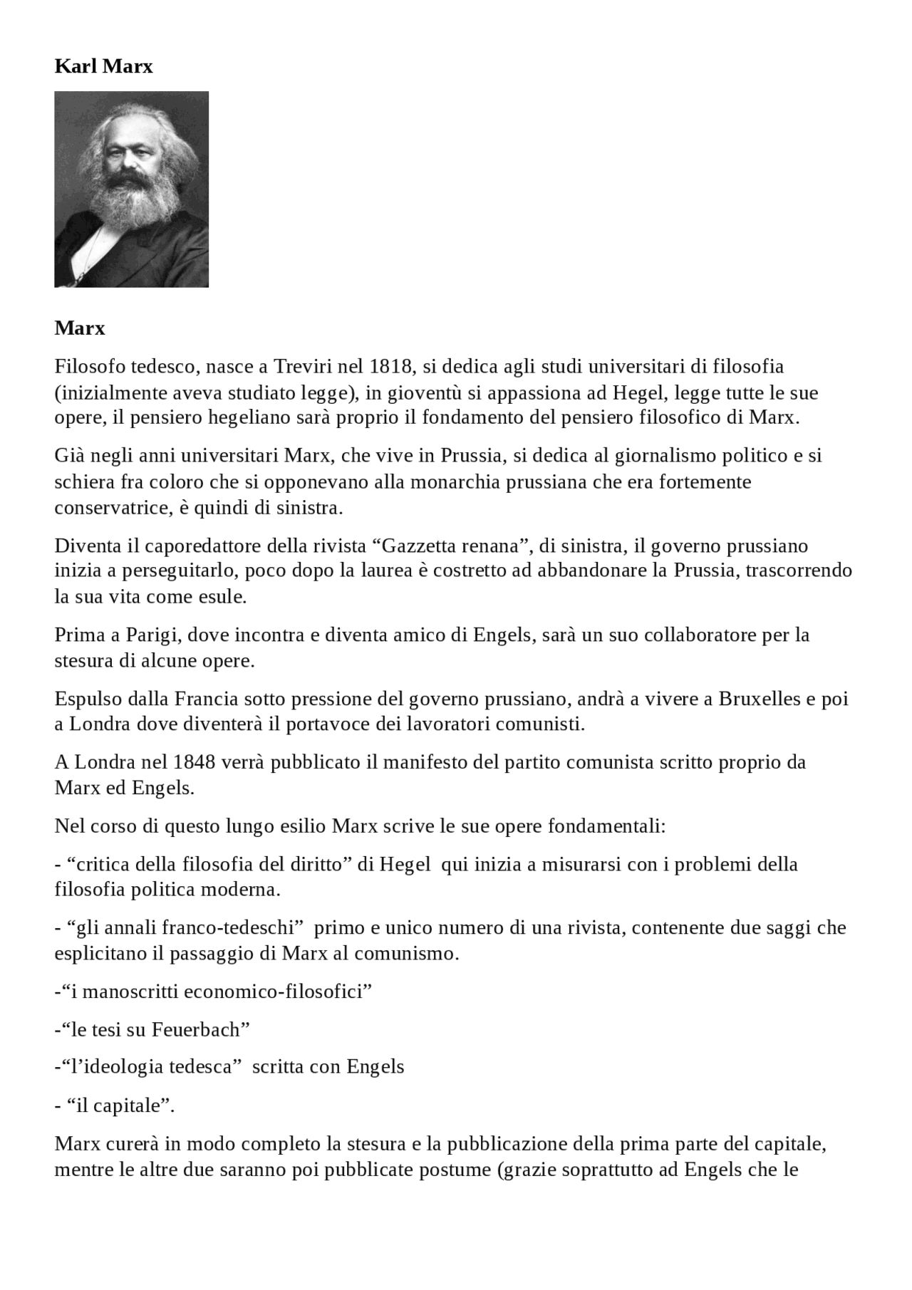 Marx Appunti Quinta Superiore Docsity
