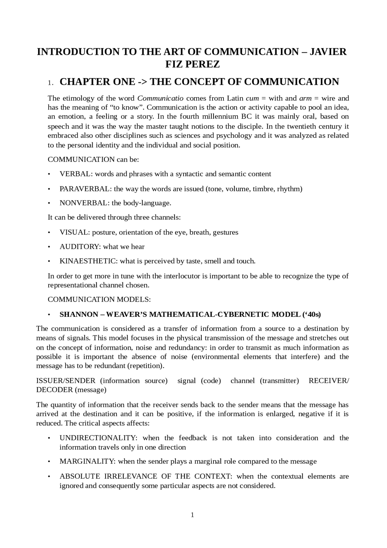 INTRODUCTION TO THE ART OF COMMUNICATION - Docsity