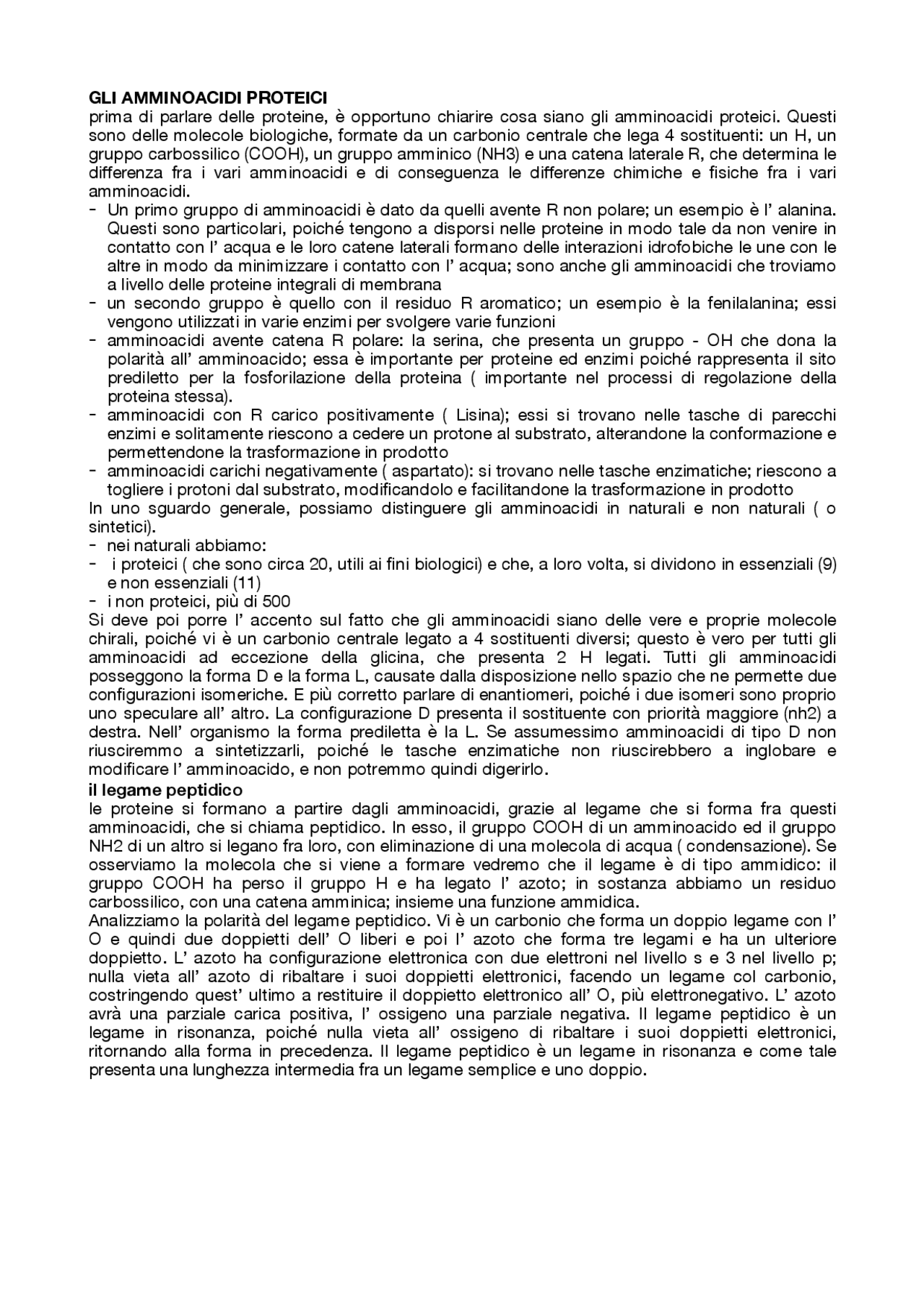 Riassunti Sulle Proteine Ed Enzimi Docsity