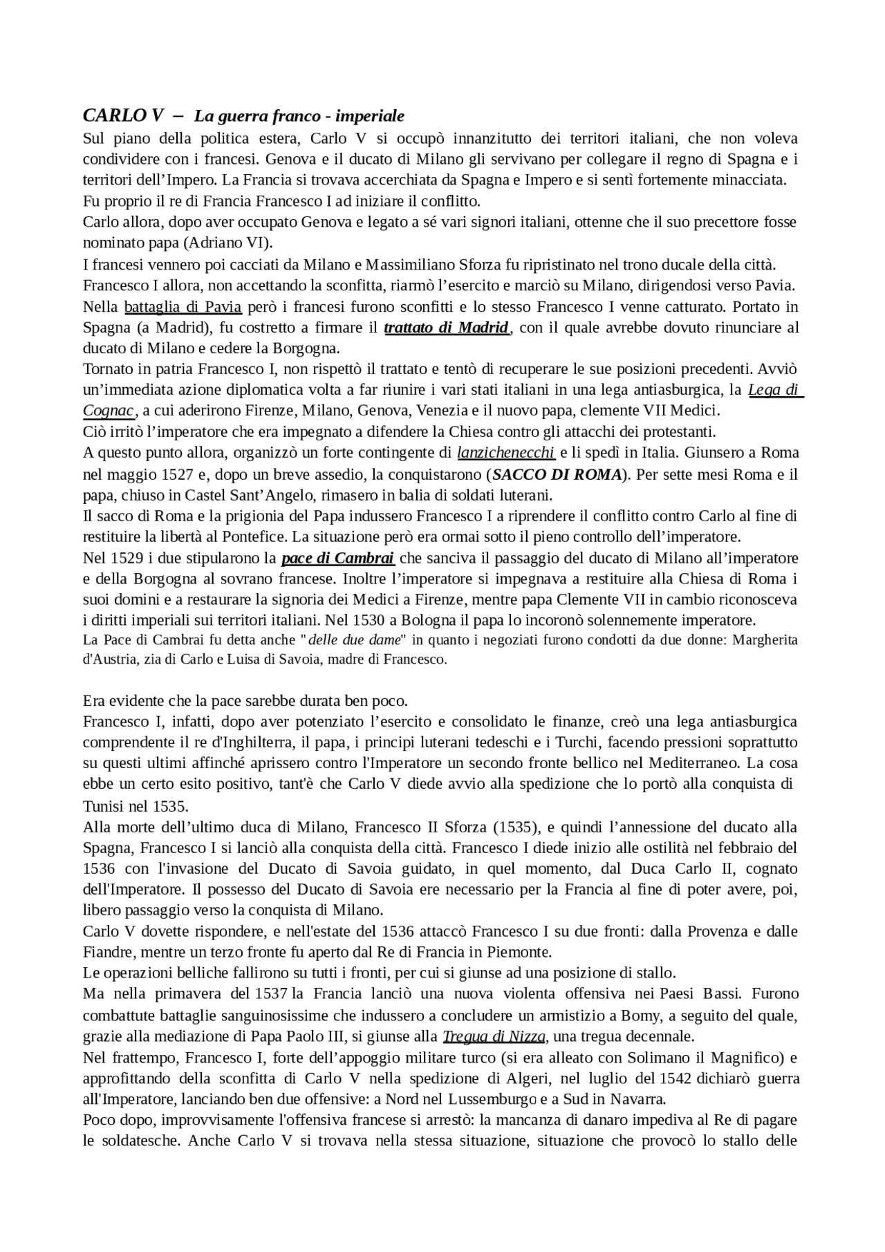 Carlo V La Guerra Franco Imperiale Docsity