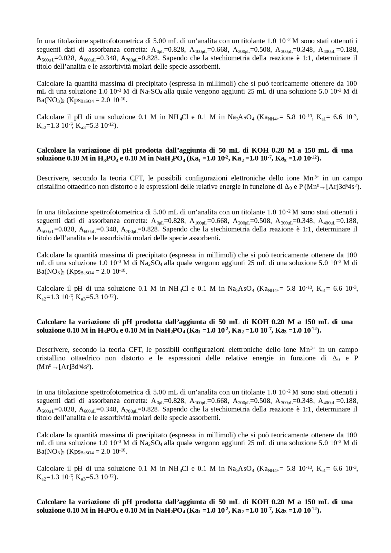 Compiti E Teoria Di Chimica Analitica Ctf Unict Docsity