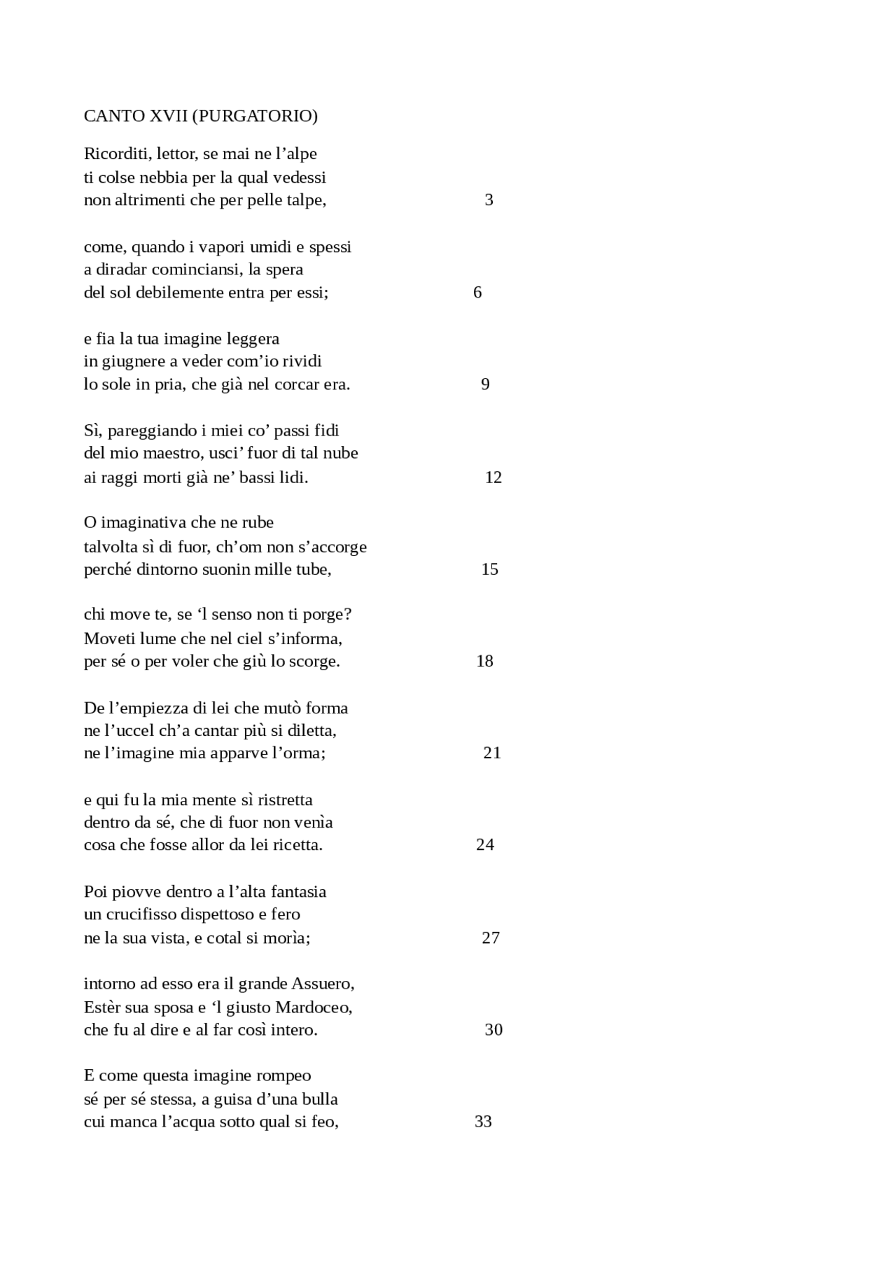 Dante Alighieri Canto XVII Purgatorio - Docsity