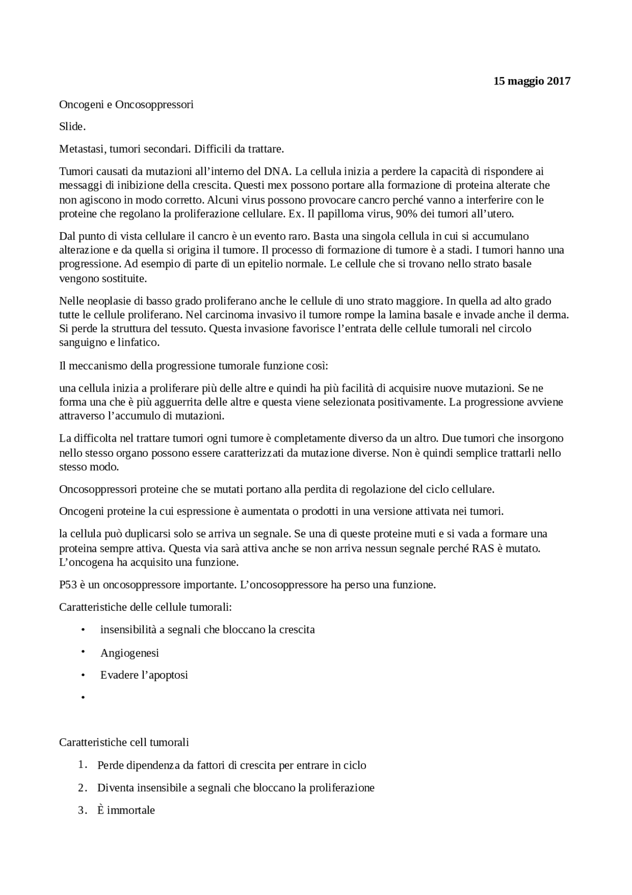 Oncogeni E Oncosoppressori Appunti Di Biologia Cellulare Docsity