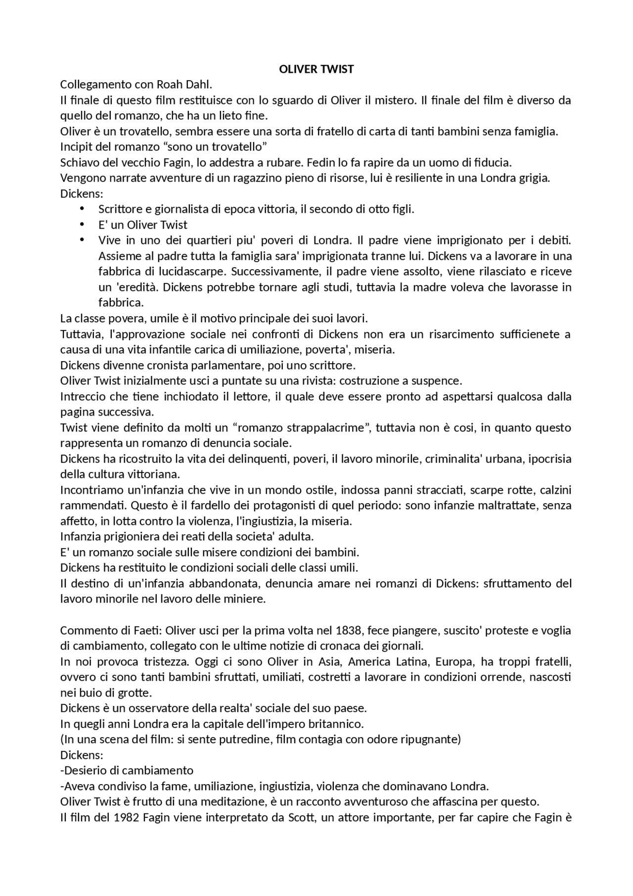 Appunti Oliver Twist E Fabbrica Di Cioccolato Docsity