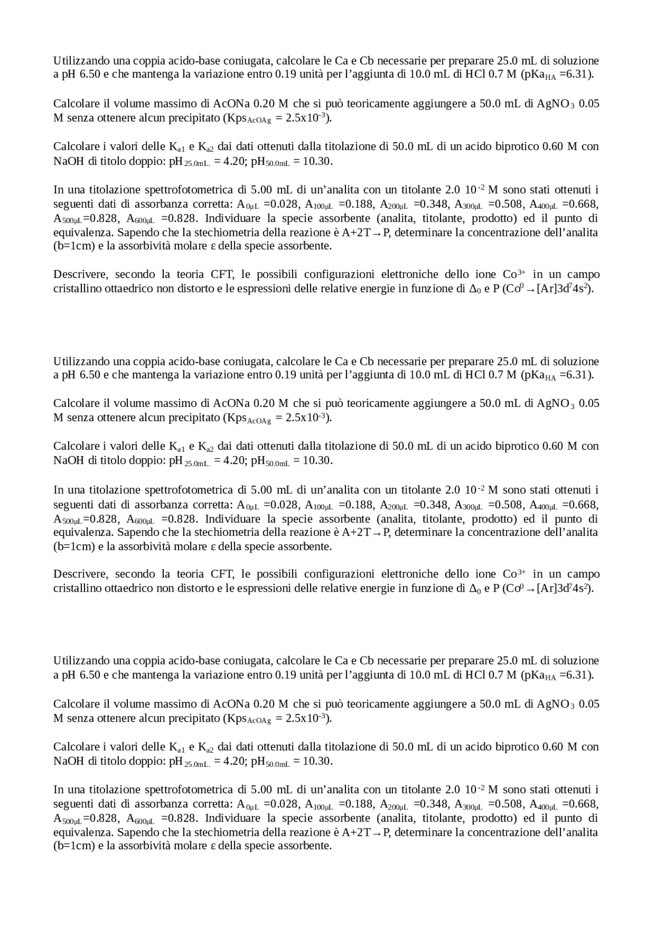 Compiti E Teoria Di Chimica Analitica Ctf Unict Docsity